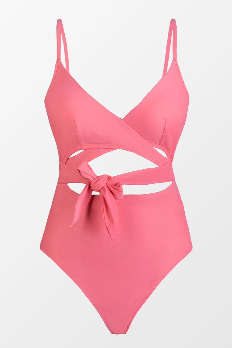Tie Front Wrap One Piece Swimsuit Pink Cupshe Uk