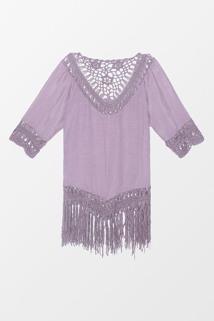 Sadie Crochet Fringe Half Sleeve Cover Up- Cupshe AU