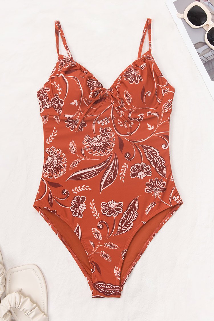 Boho Impression Underwire Tie Front One Piece Swimsuit- Cupshe AU