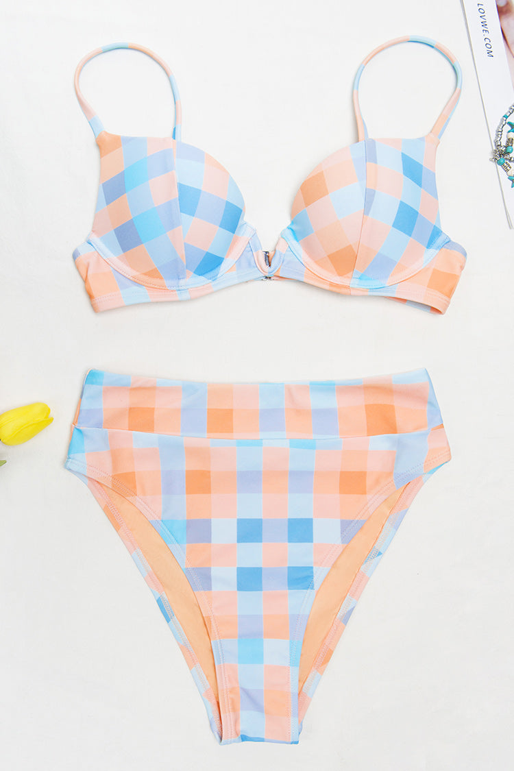 Checkered V Wired Underwire Bikini Set- Cupshe AU