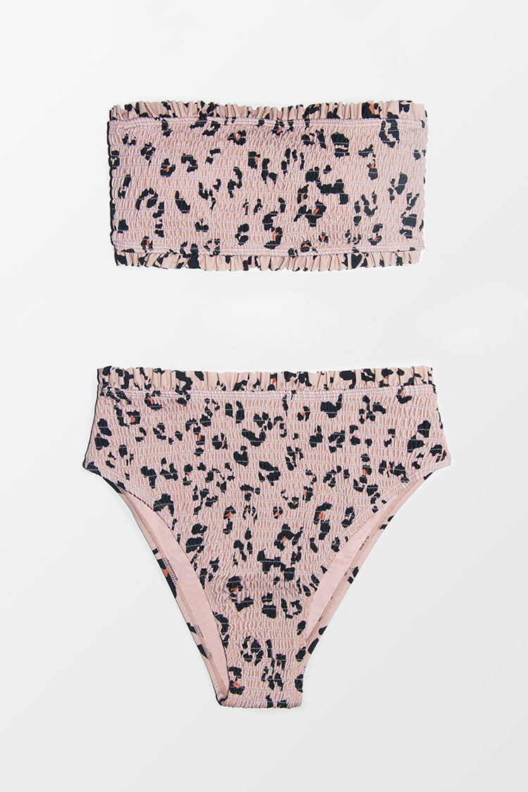 Lesley Leopard Smocked Lace Up Bikini