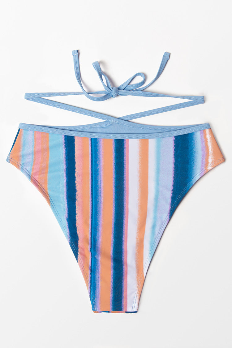 Waterfront Stripe Strappy High Waist Cheeky Bikini Bottom