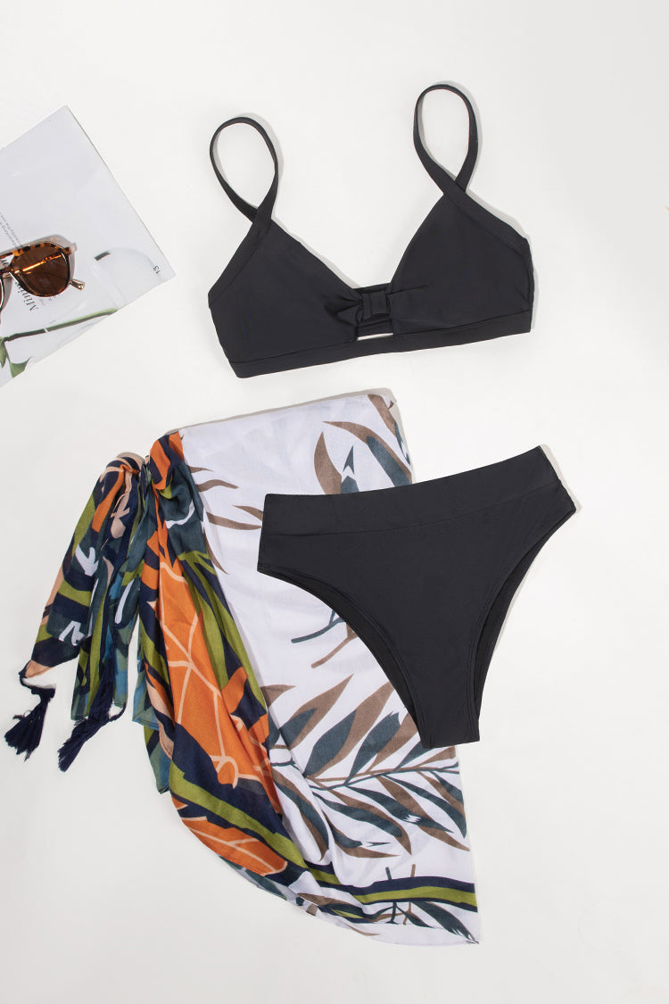 Knot front 3 Piece Swimsuit Sarong Set