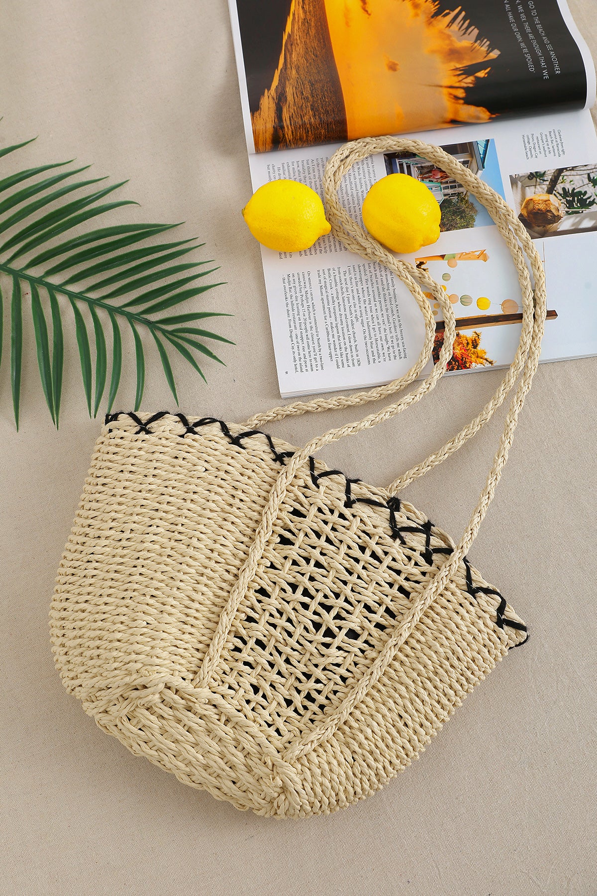 Agnes Braided Paper Yellow String Shoulder Bag