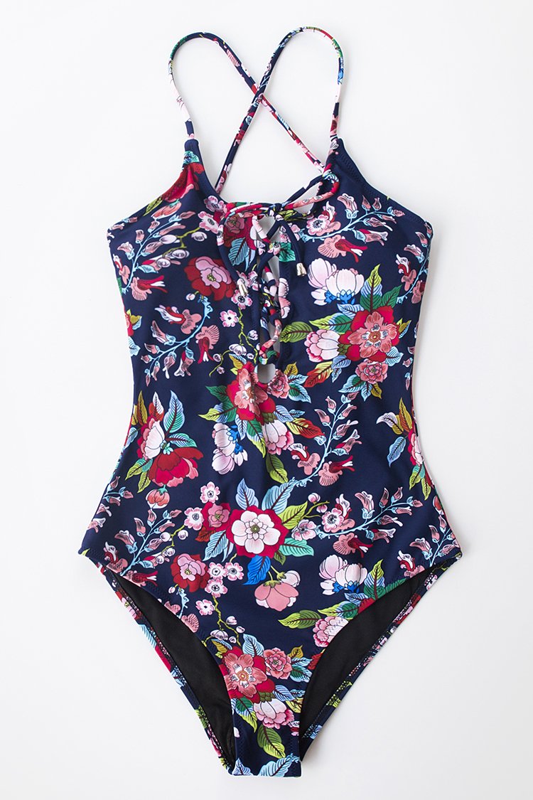 Midnight Rainbow Floral One-Piece Swimsuit- Cupshe AU