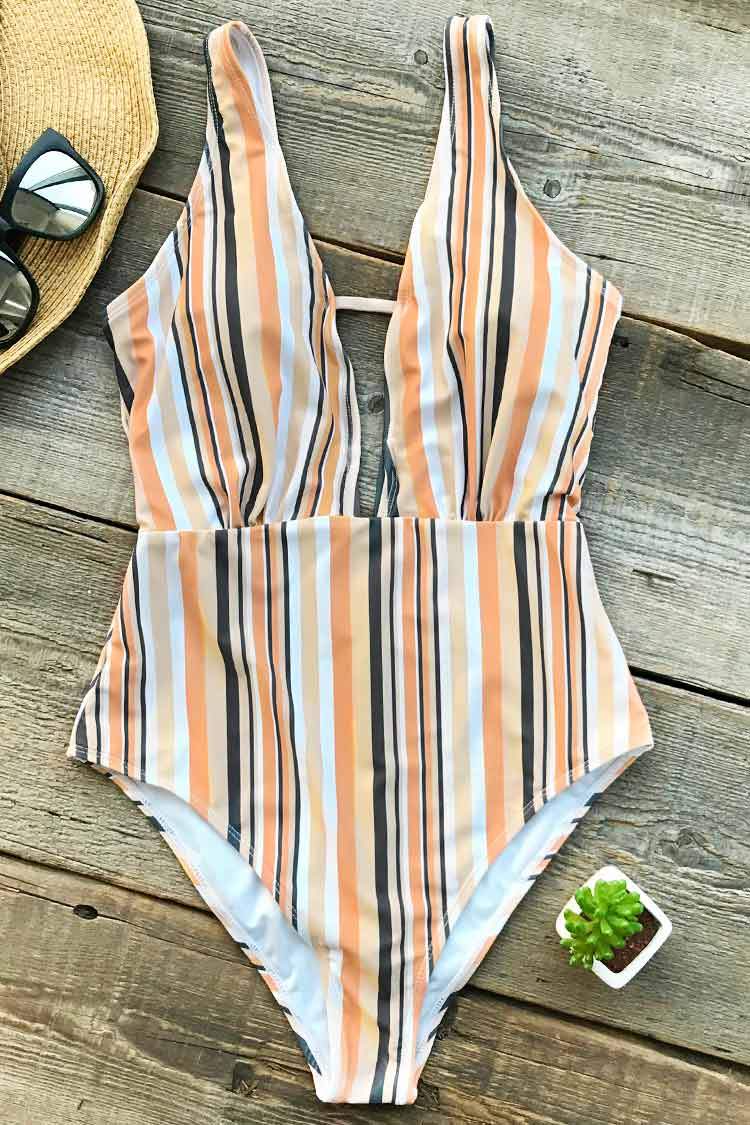Make Unique Stripe One-piece Swimsuit- Cupshe AU