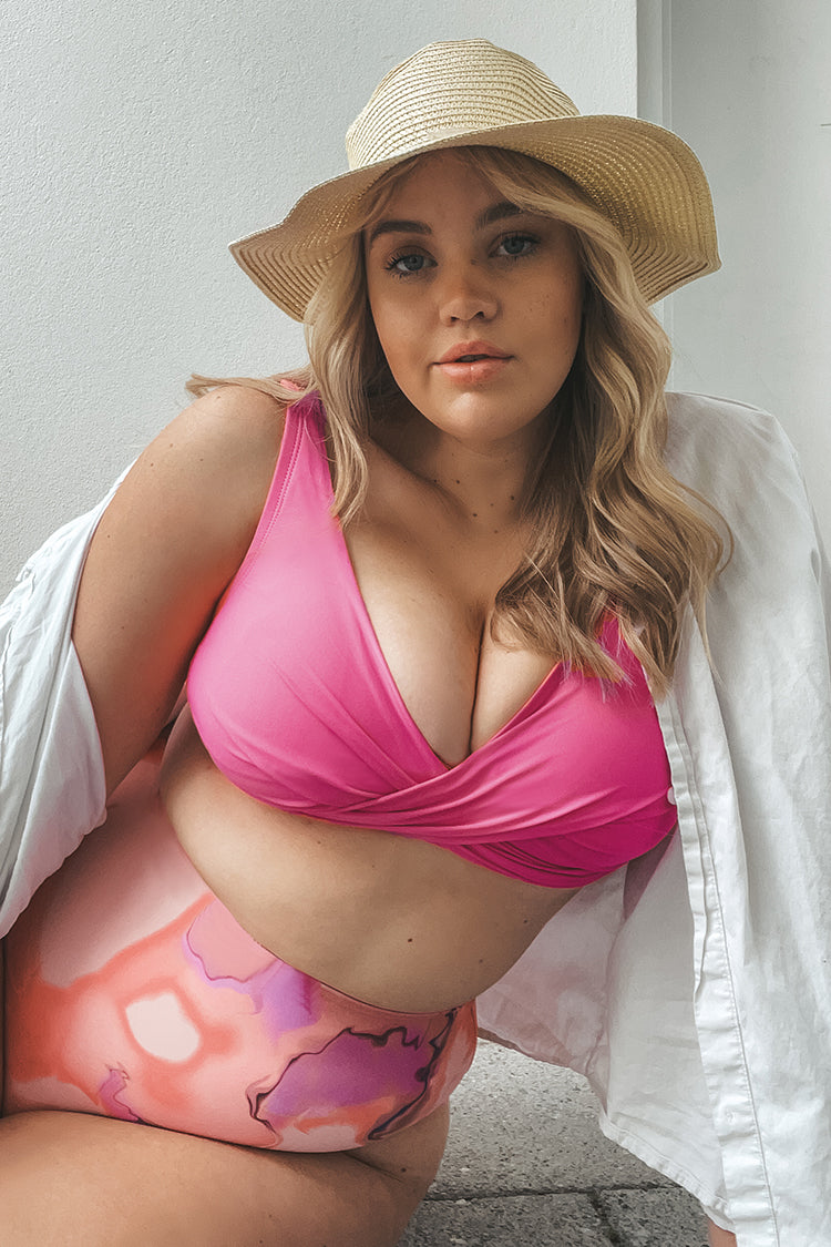 Summer Sky Wrap Front Bralette And High Waist Plus Size Bikini Set Cupshe Au