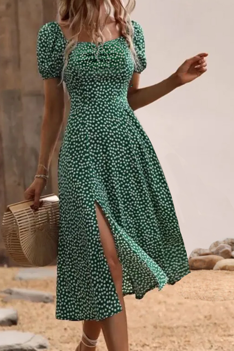 Thalia Bubble Sleeve Mid Length A-shape Dress