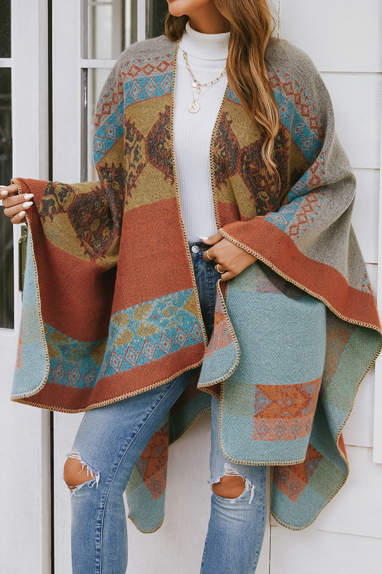 Storyteller Geo Print Colorblock Poncho
