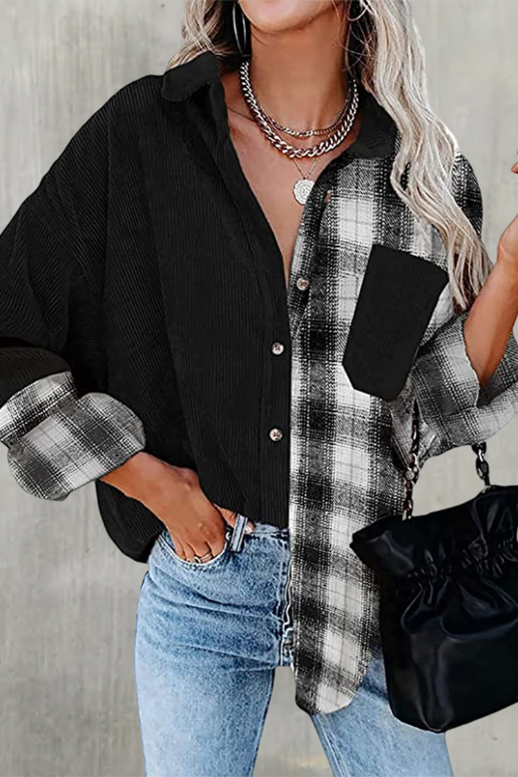 Wake Me Up Plaid Patchwork Corduroy Shacket