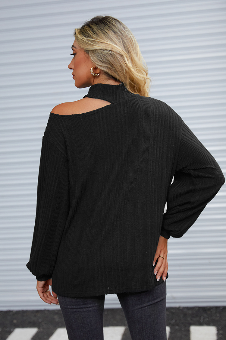 City Lights Turtleneck Open-Shoulder Top