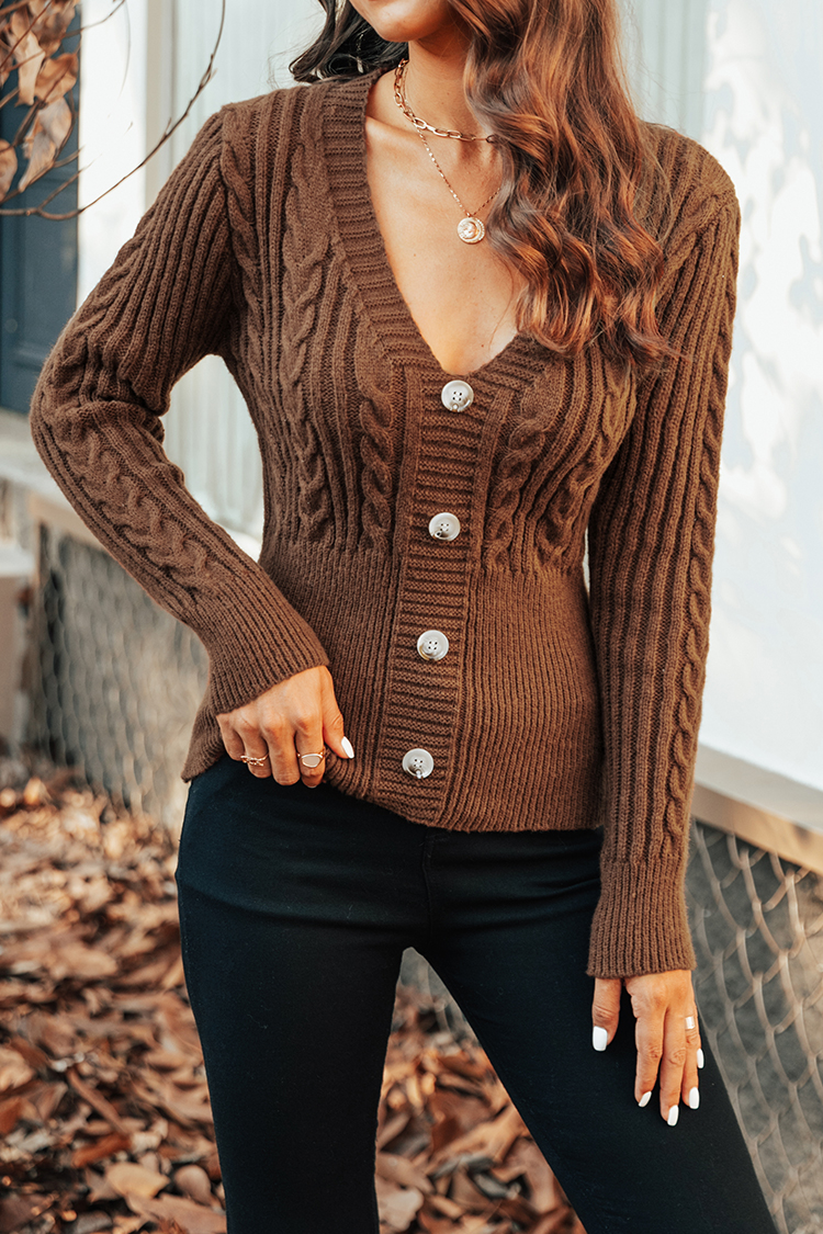 Strickpullover mit Zopfmuster und Knöpfen-Cupshe Deutschland