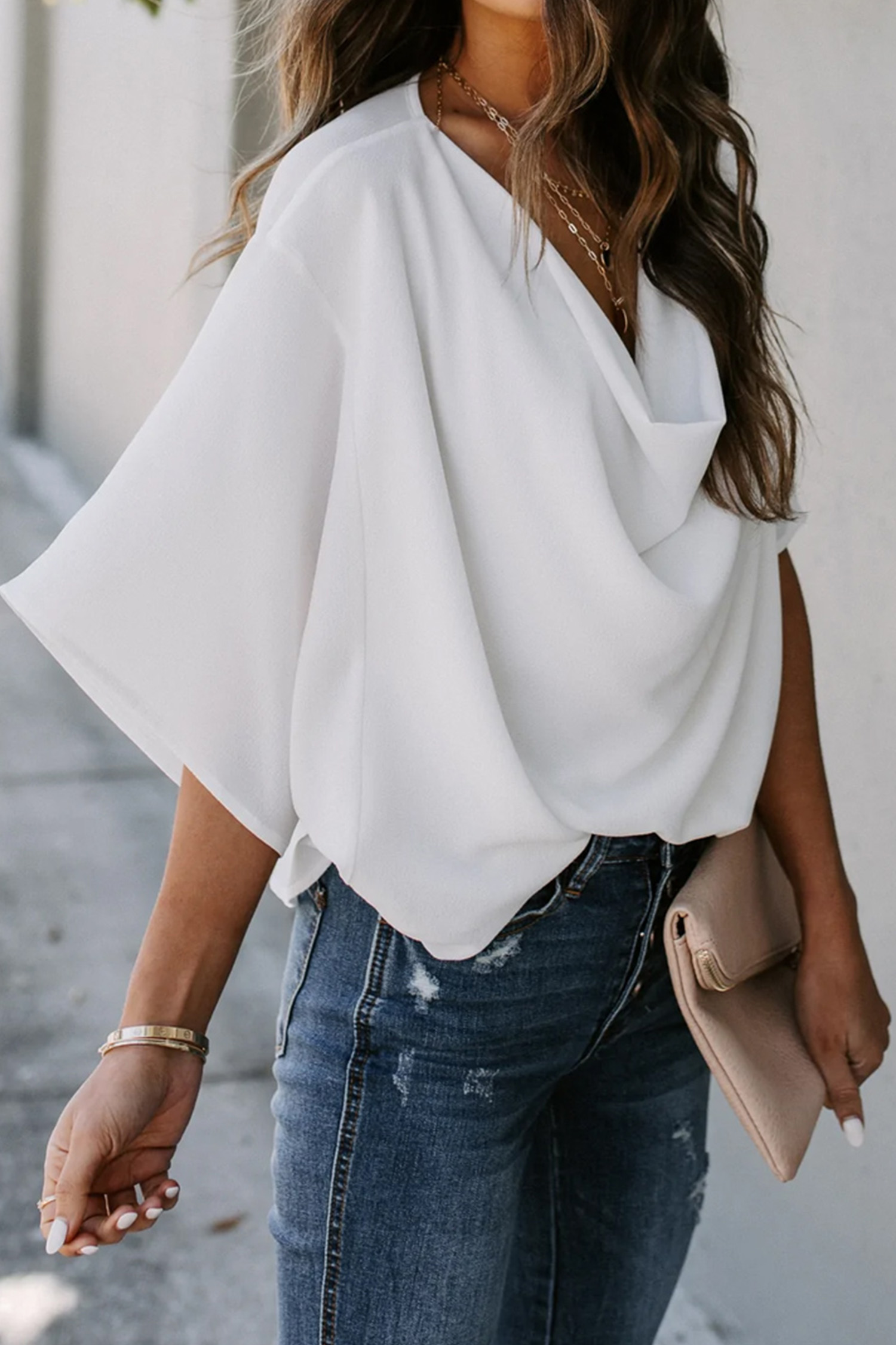 Antonella Dolman Sleeve Drape Collar Loose Top