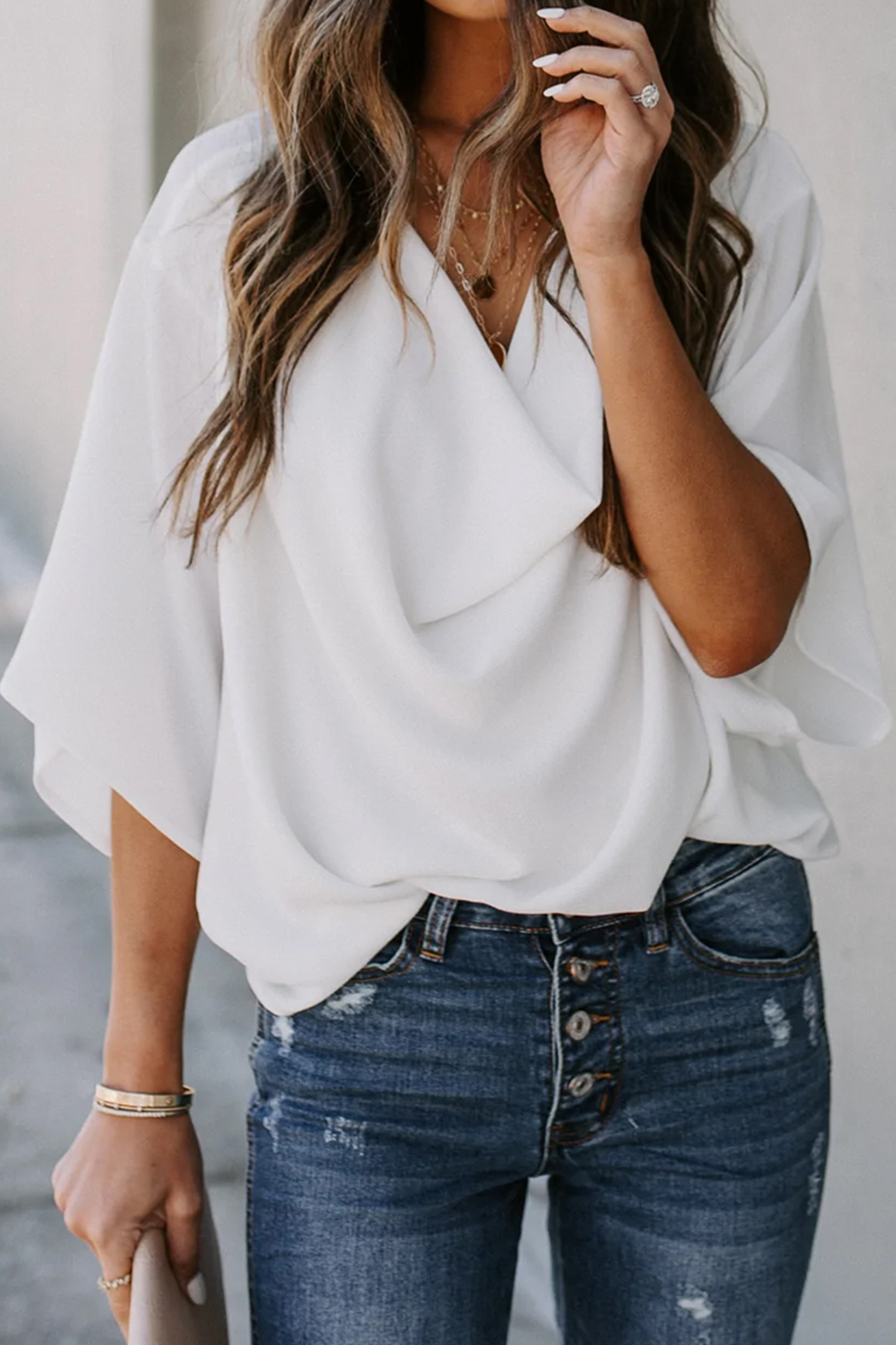 Antonella Dolman Sleeve Drape Collar Loose Top