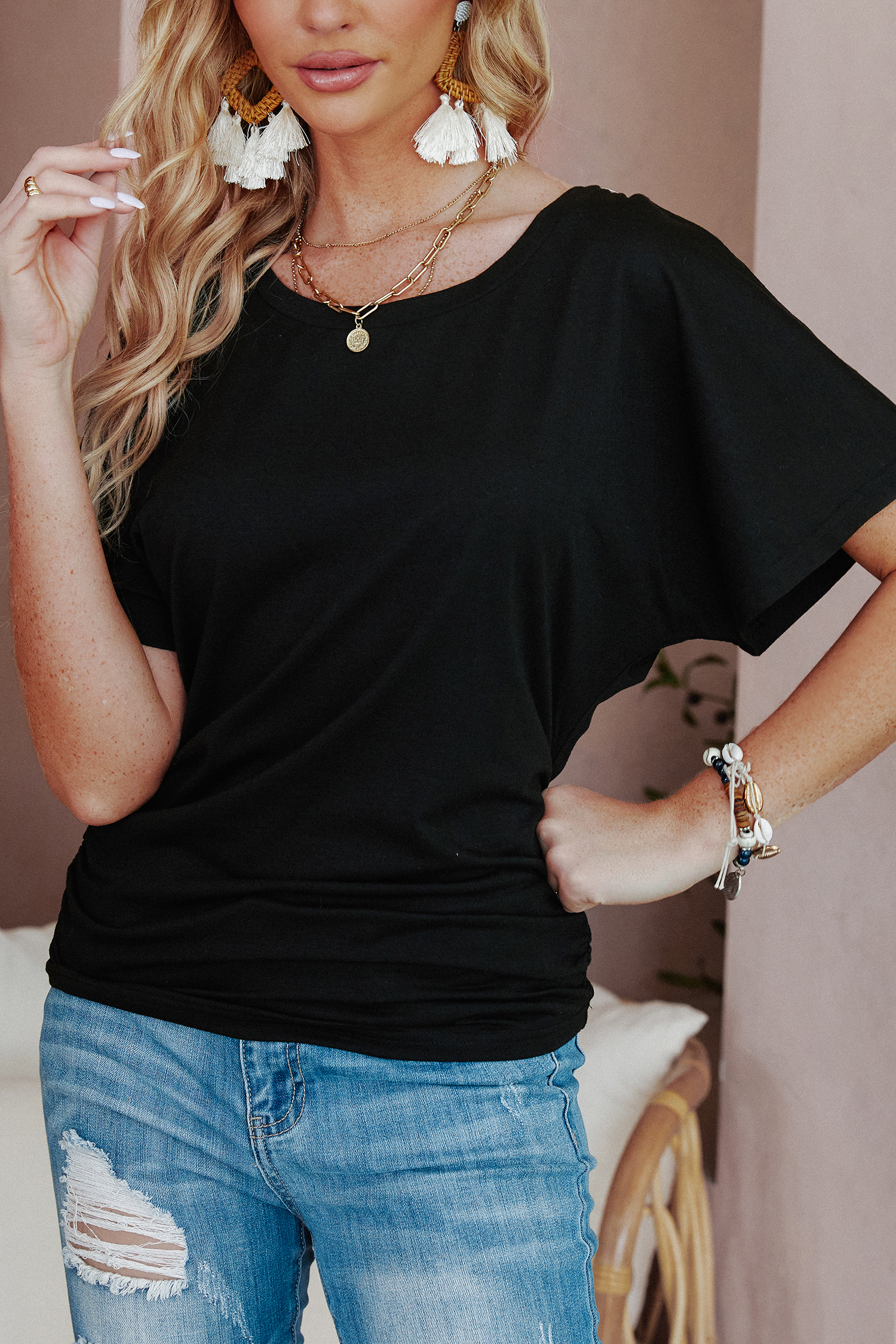 Ruched Dropped Sleeve Tee