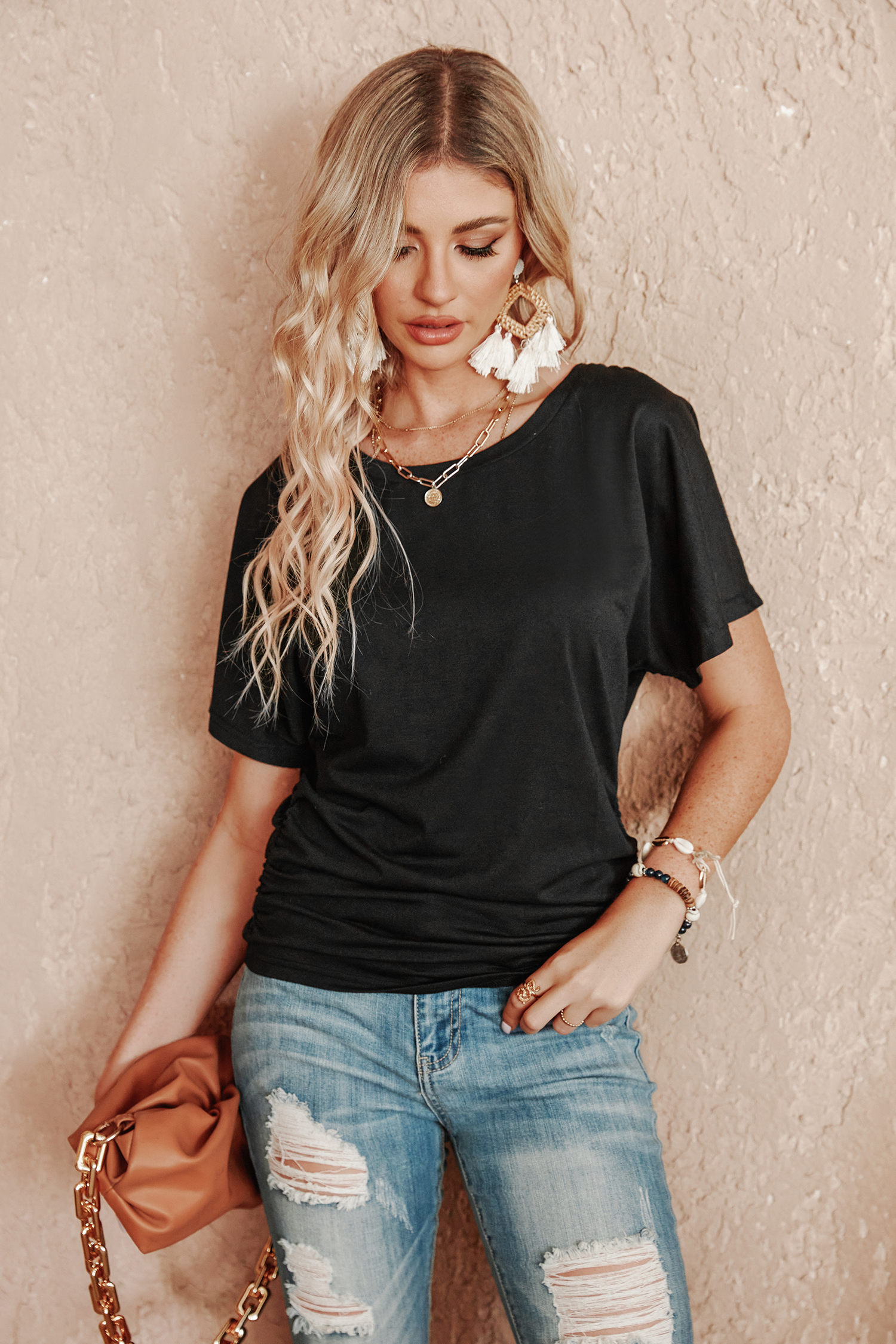 Ruched Dropped Sleeve Tee