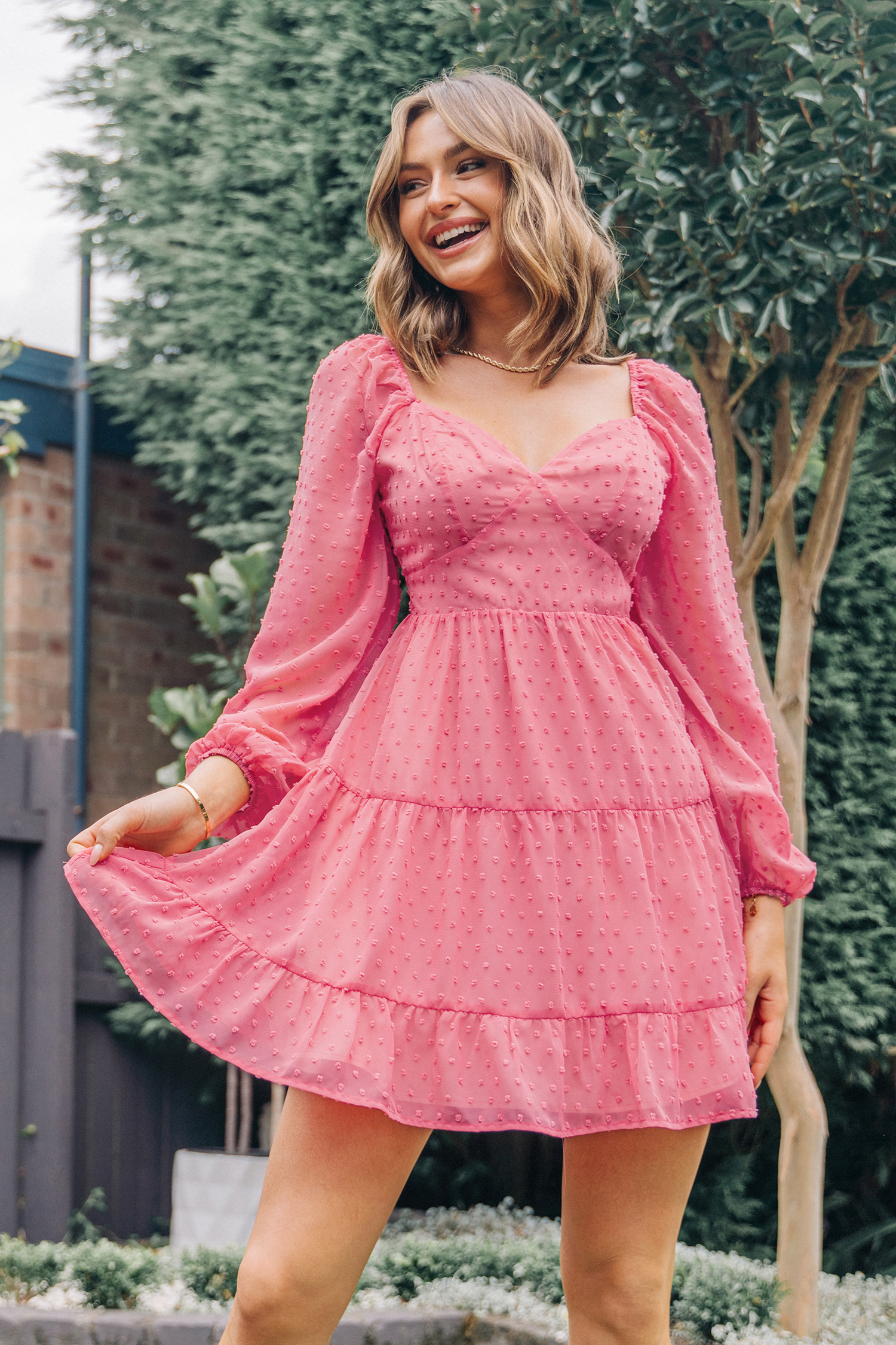 Bridgette V Neck Long Sleeve Ruffle Mini Dress