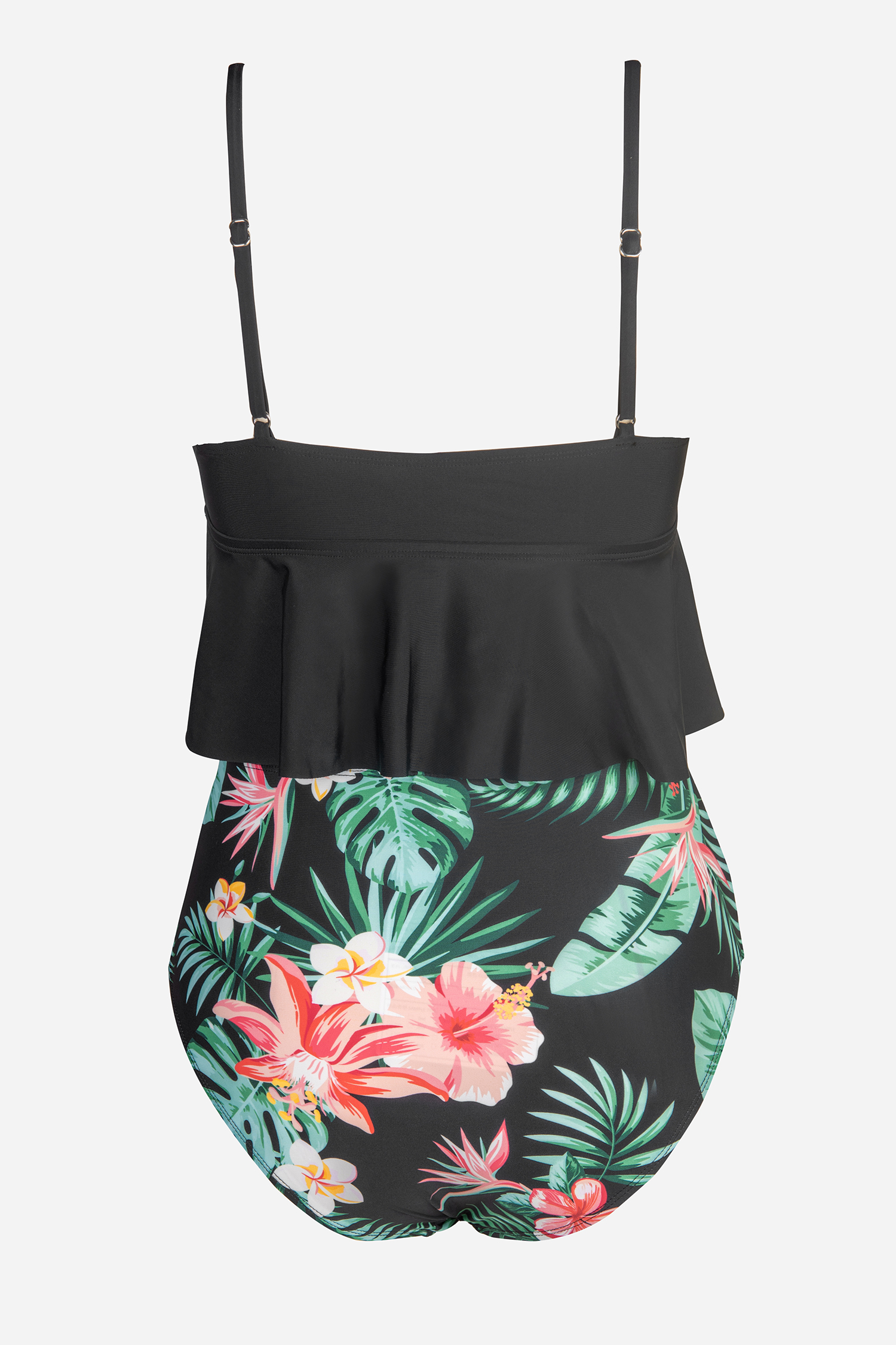 Black Bunny Tie Ruffle Tankini & Starry Daisy Shirred High Waist Set