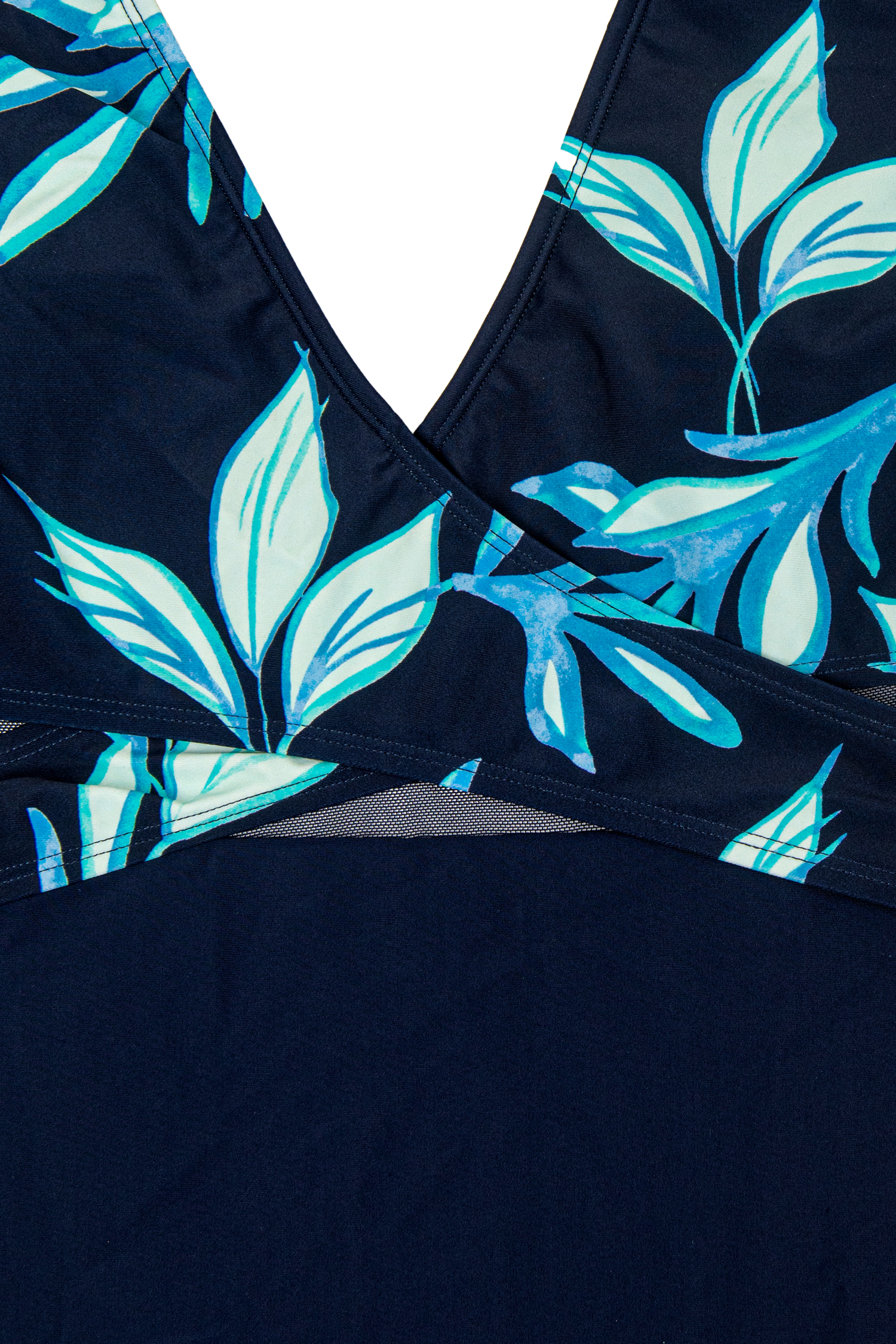 Tropical Leaf Wrap Front Mesh Rashguard One Piece Swimsuit