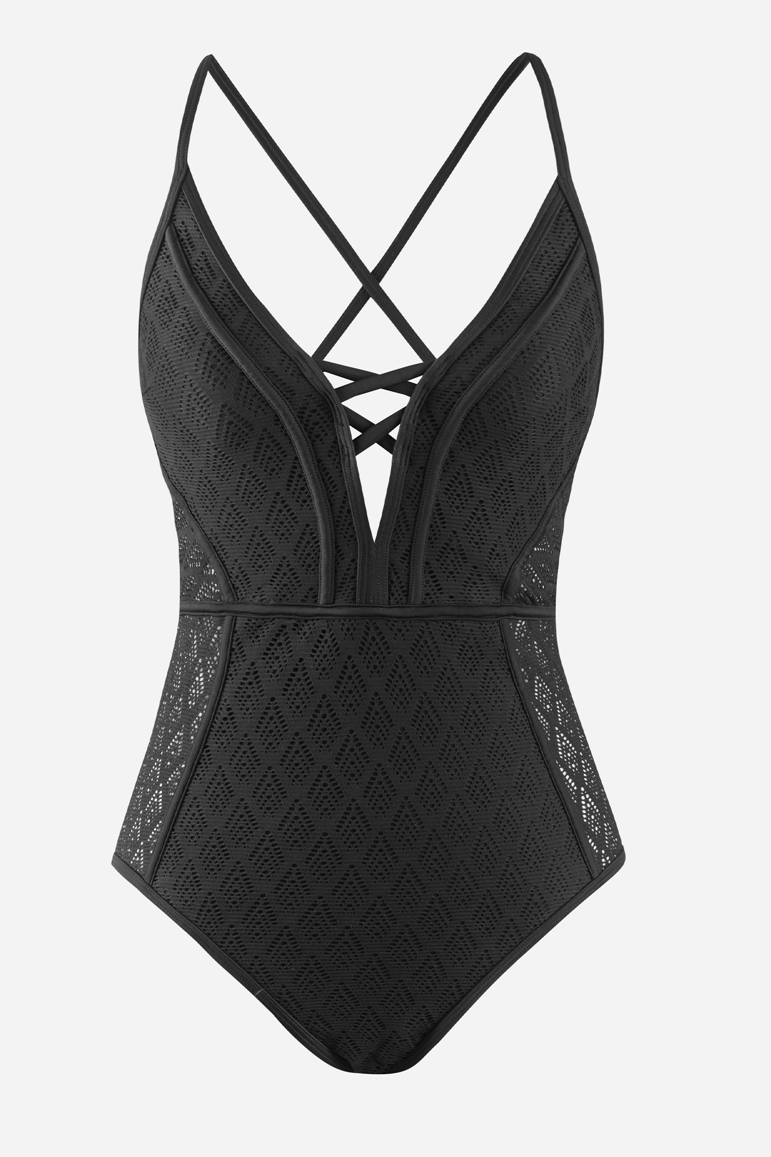 Lace Cutout Tie Back One Piece Swimsuit