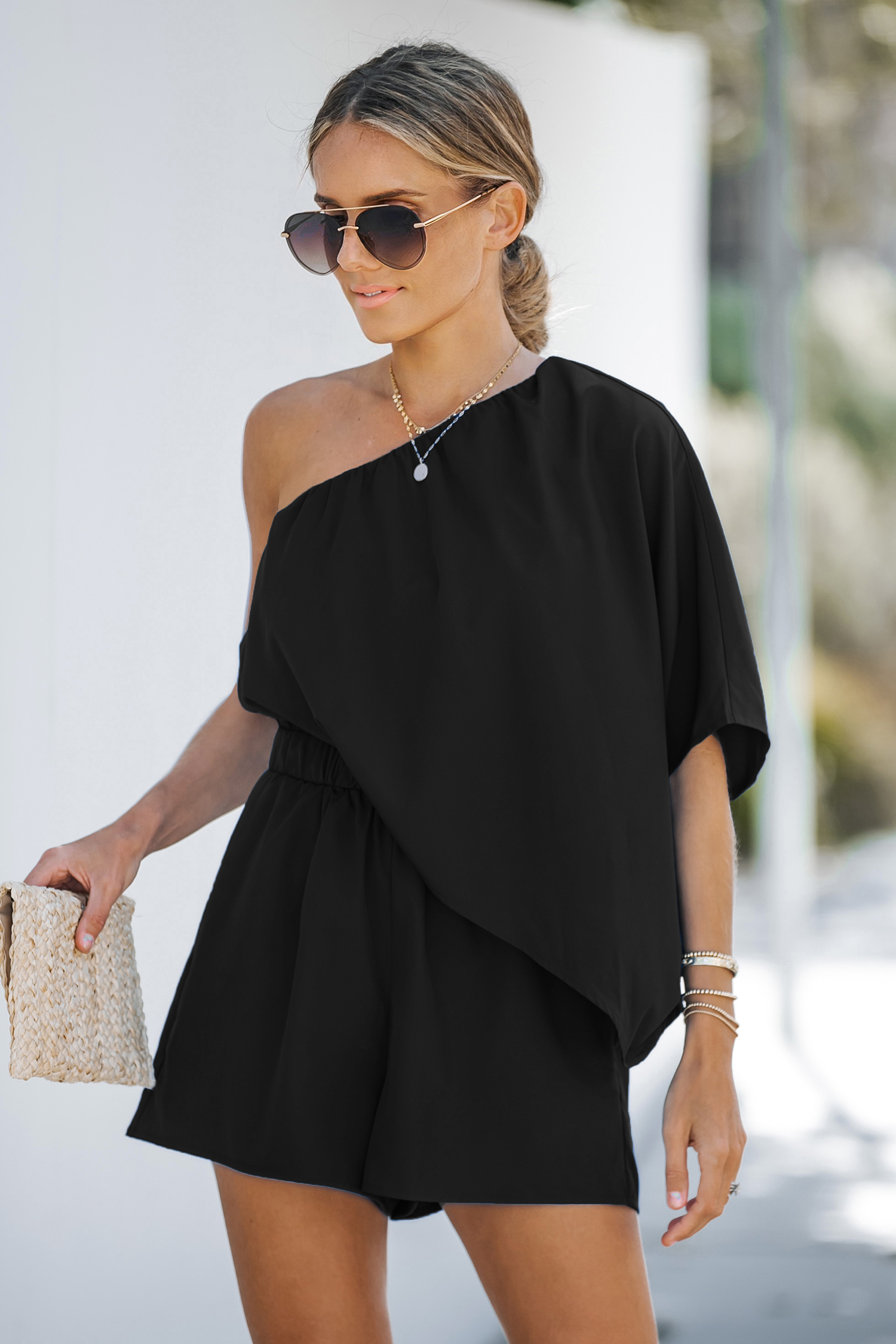 Asymmetrical One-Shoulder Romper-Cupshe NZ