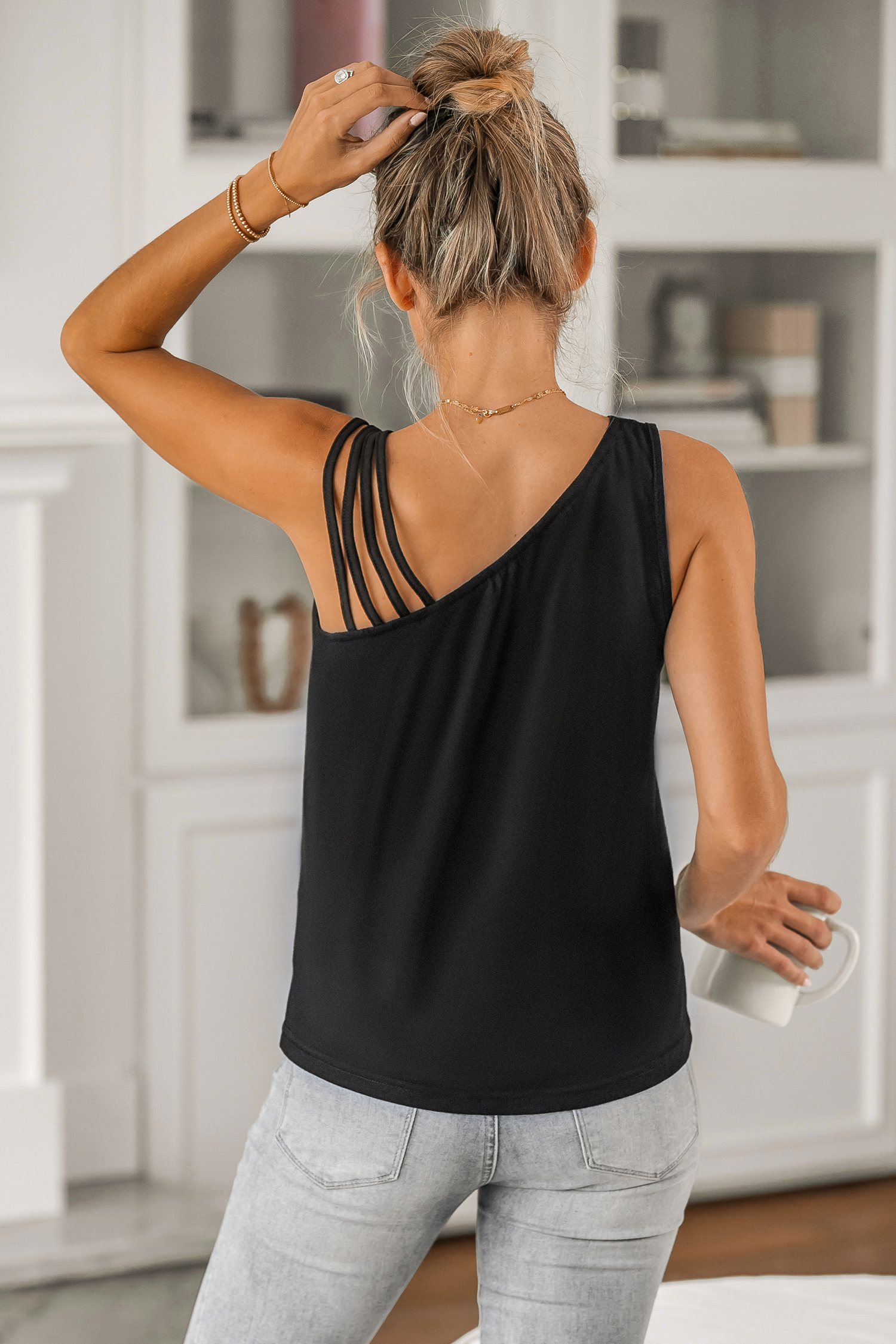 Strappy Asymmetrical Neck Top