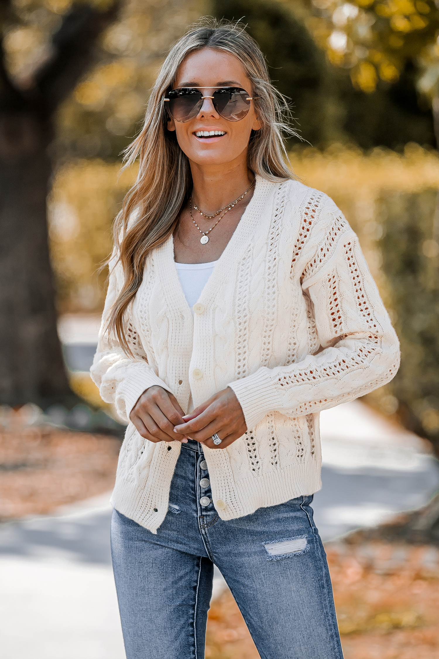 Cable Knit Button-Front Cardigan
