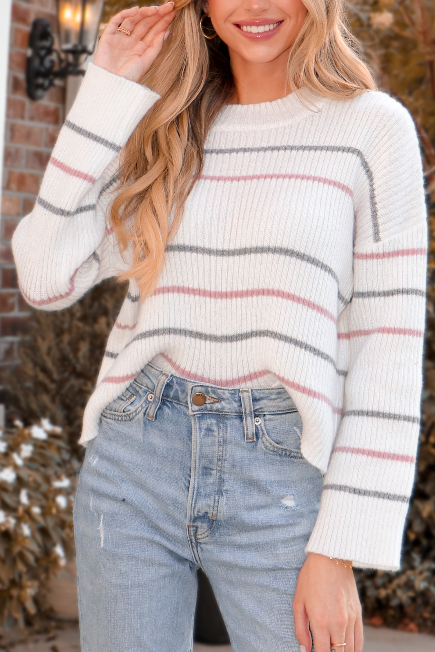 Rib Striped Drop Sleeve Sweater