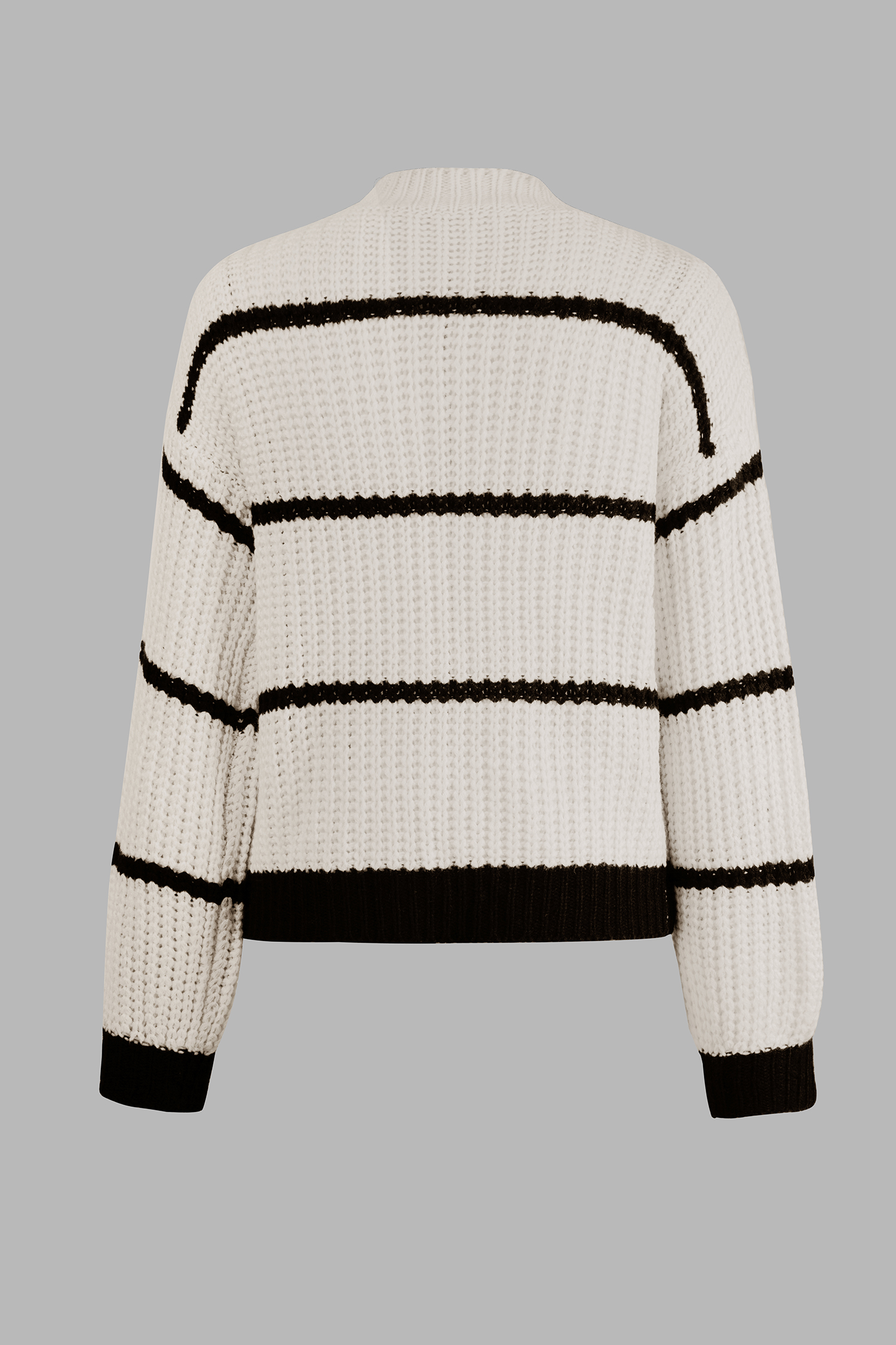 Influencer Edits Striped Mock Neck Chunky Knit Sweater