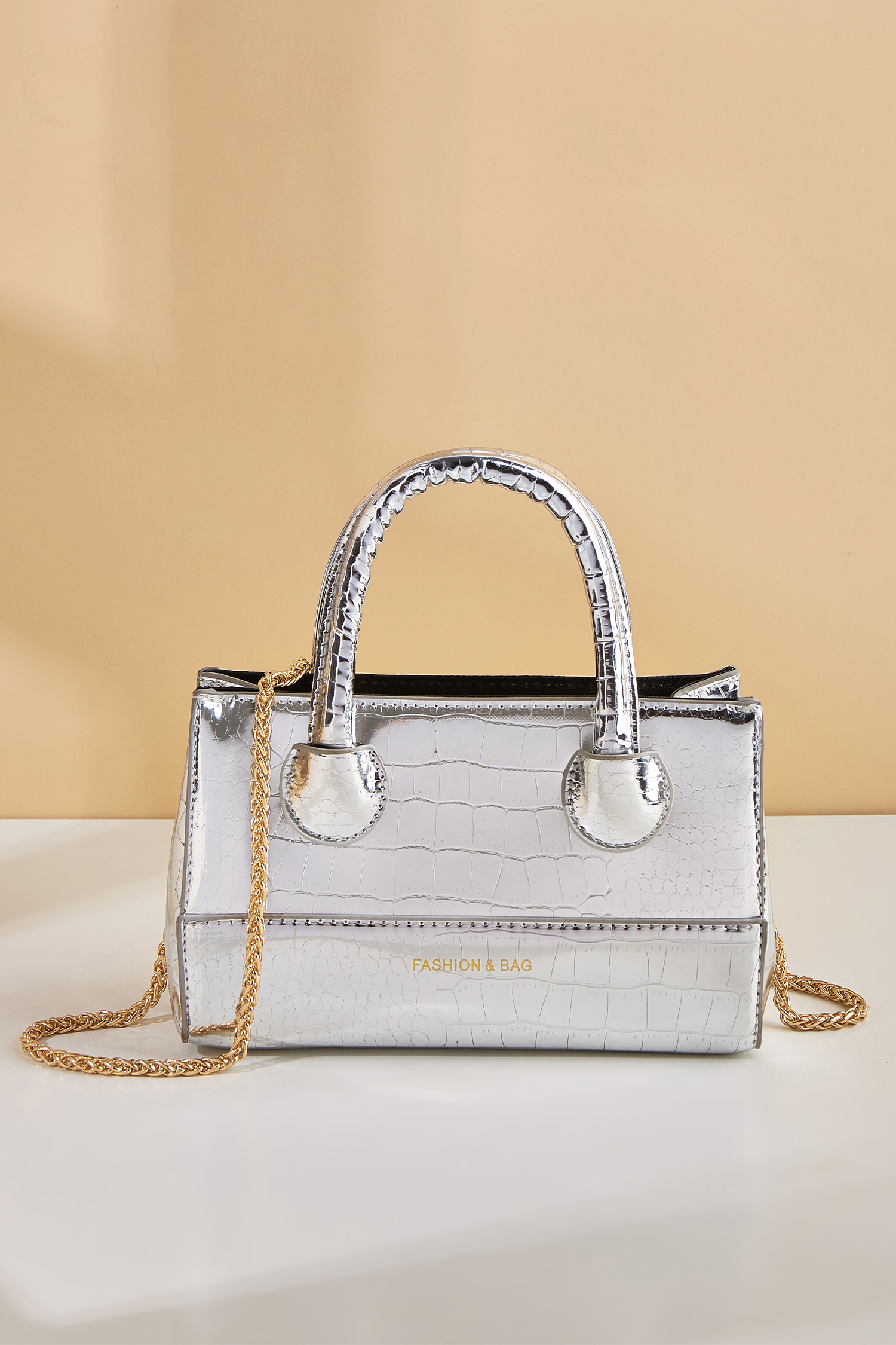 Shiny Leather Metal Chain Bag