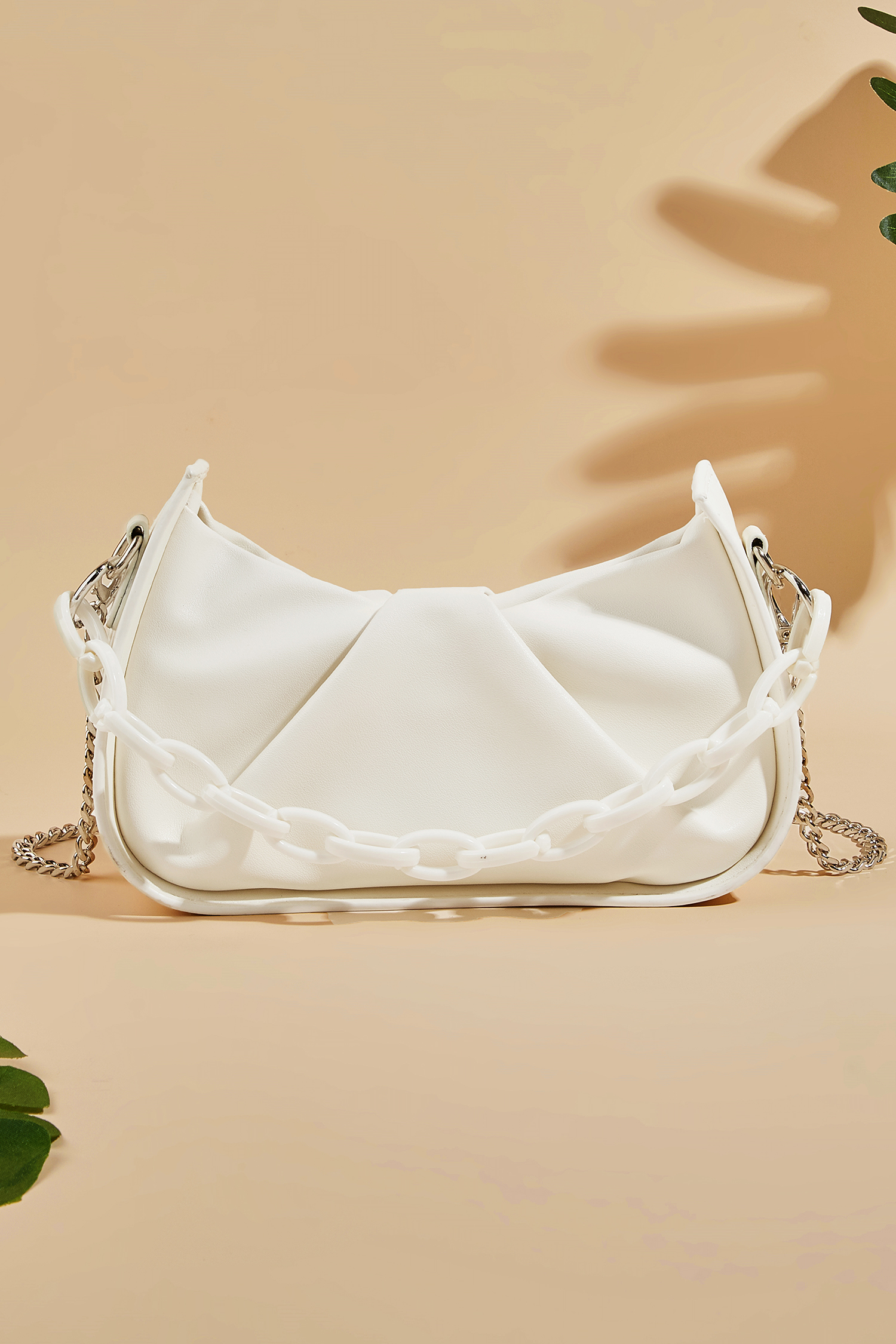 Chainlink & Ruched Vegan Leather Bag