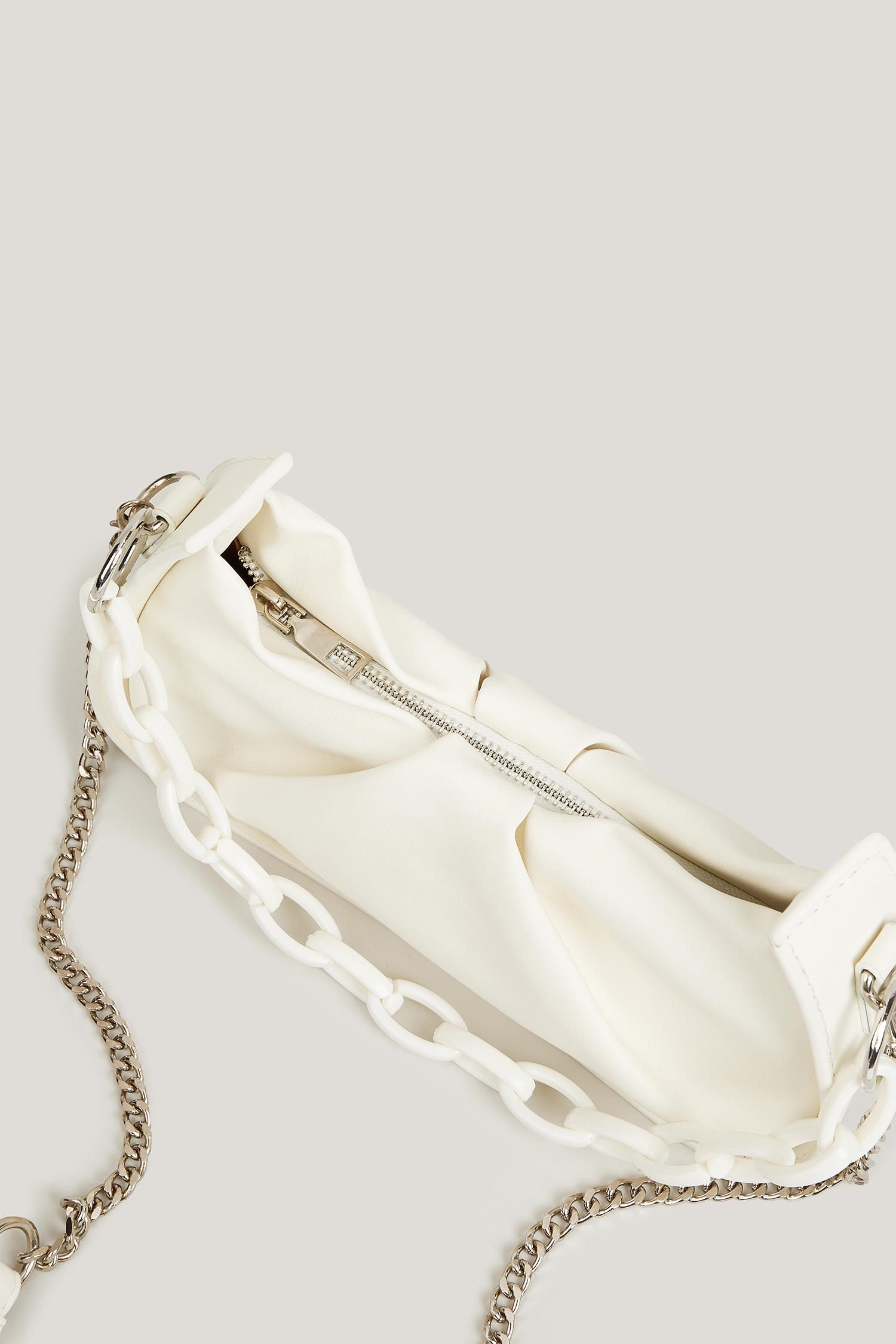 Chainlink & Ruched Vegan Leather Bag