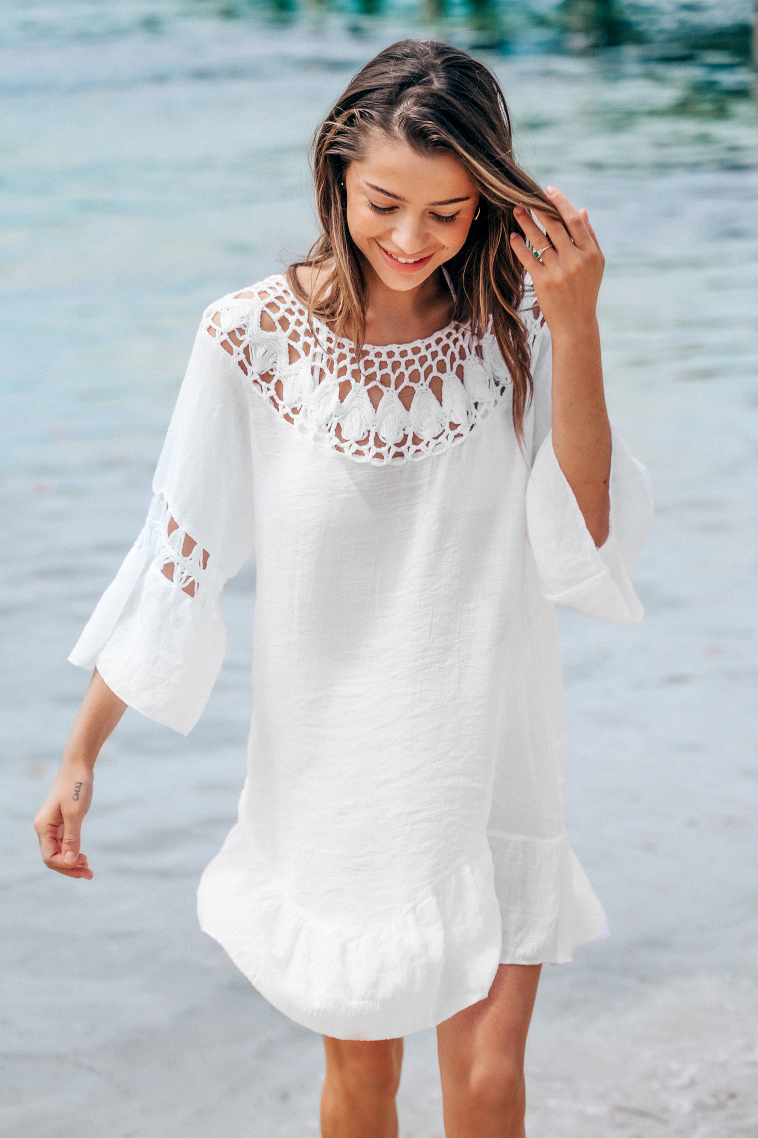 Crochet Ruffled Cover-Up Dress