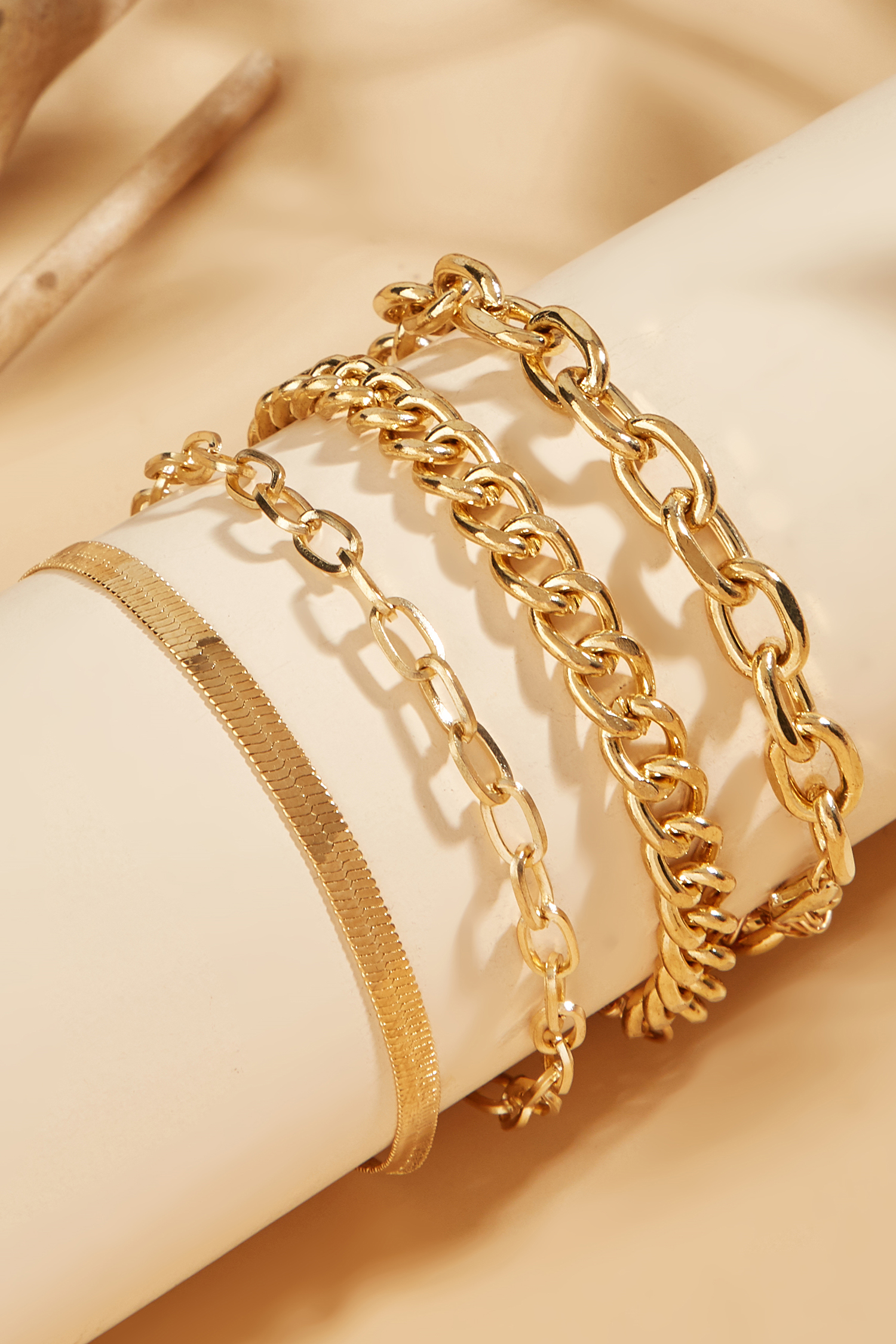 Gold-Tone Mixed Chain Bracelet Set
