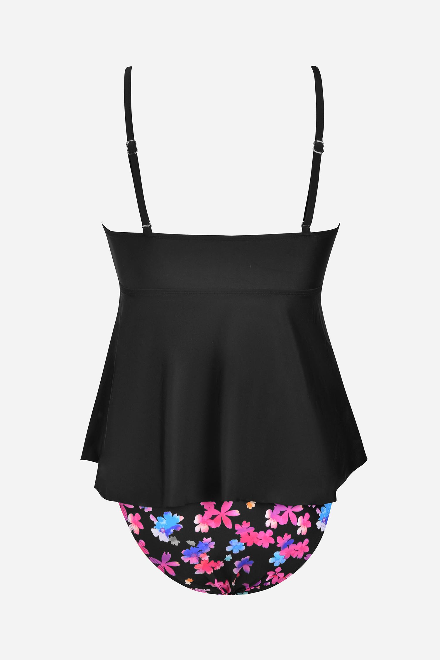Black Peplum Swim Tank & Standard Floral Bottoms Set