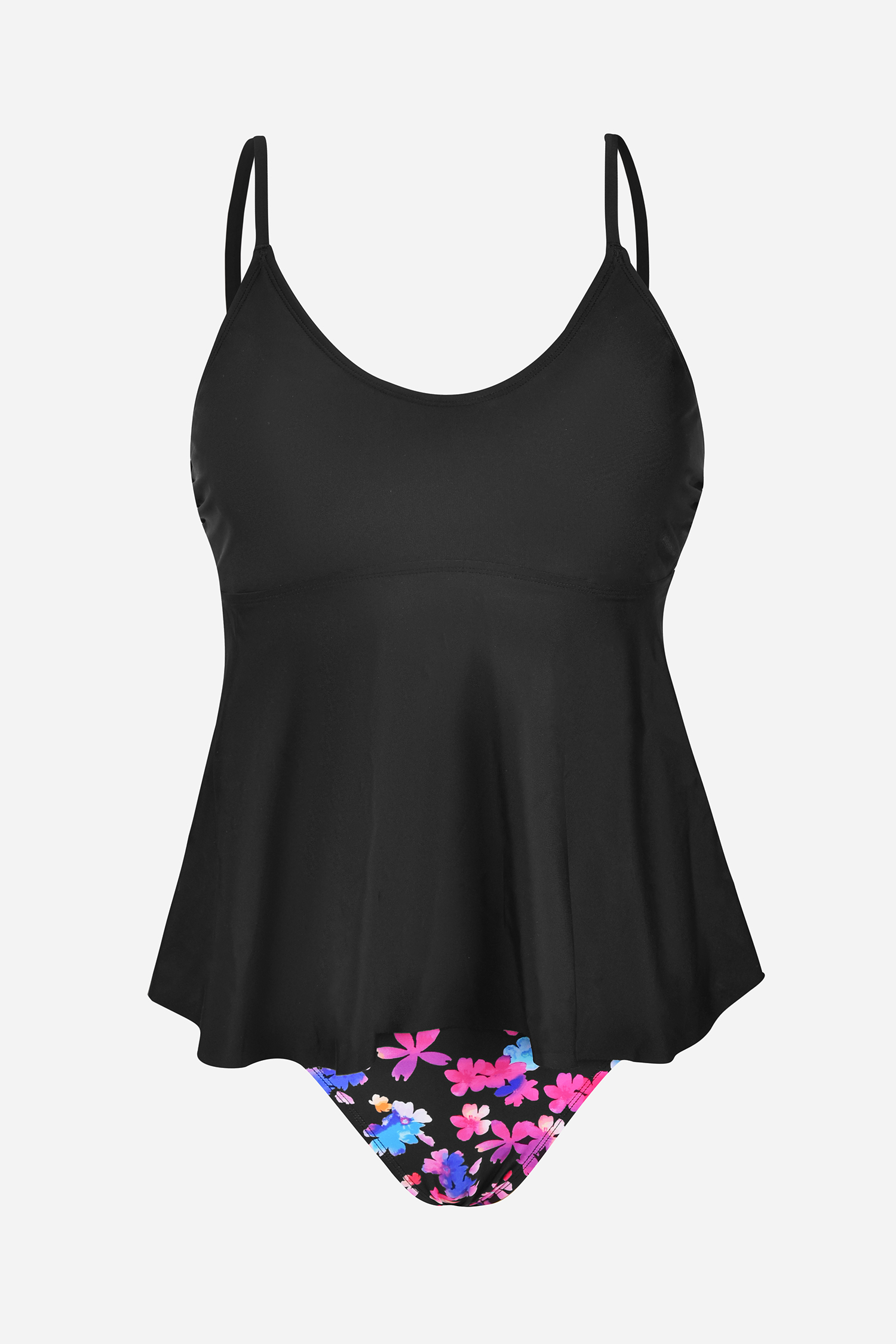 Black Peplum Swim Tank & Standard Floral Bottoms Set