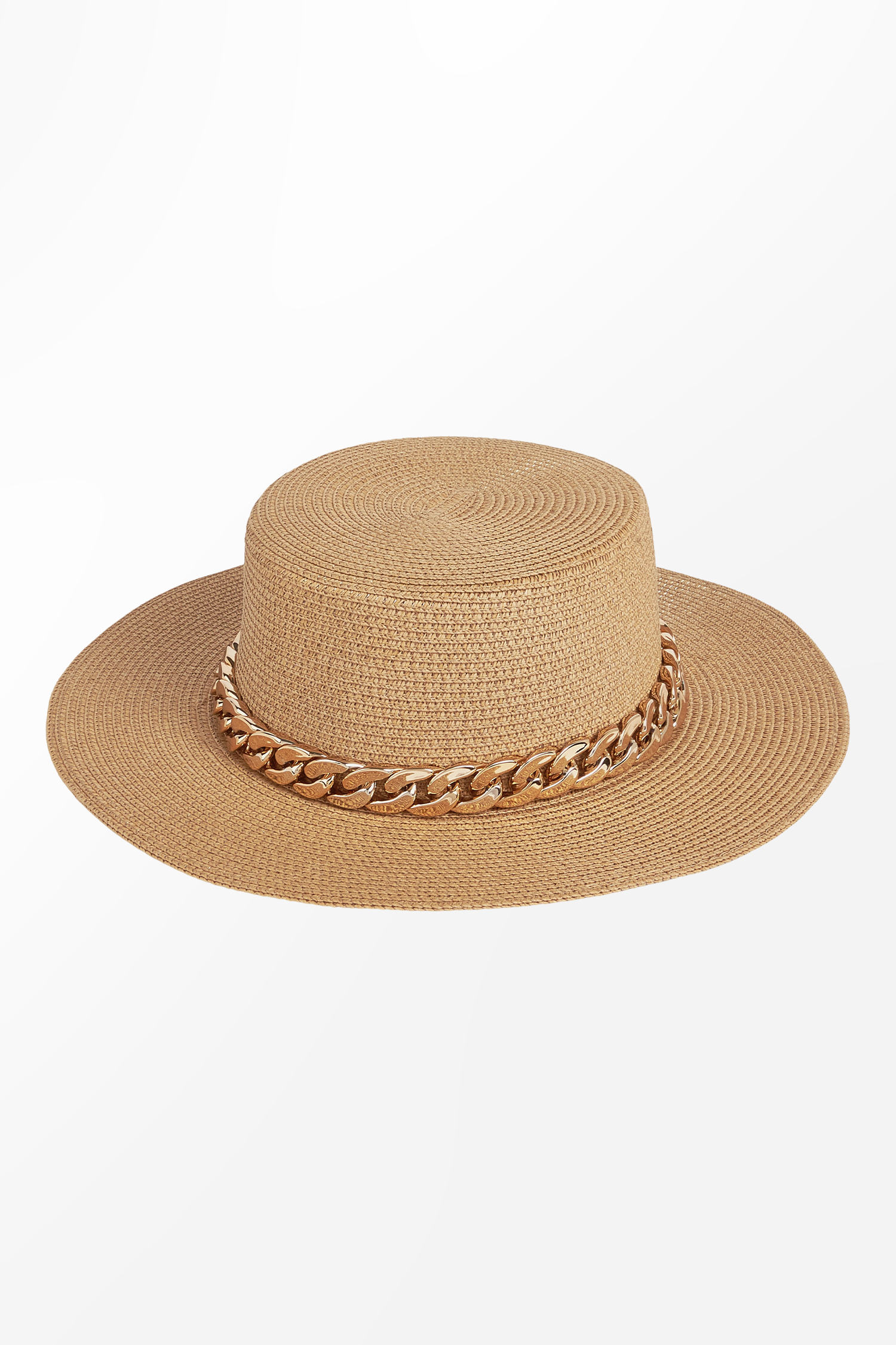 Straw & Gold-Tone Chainlink Boater Hat