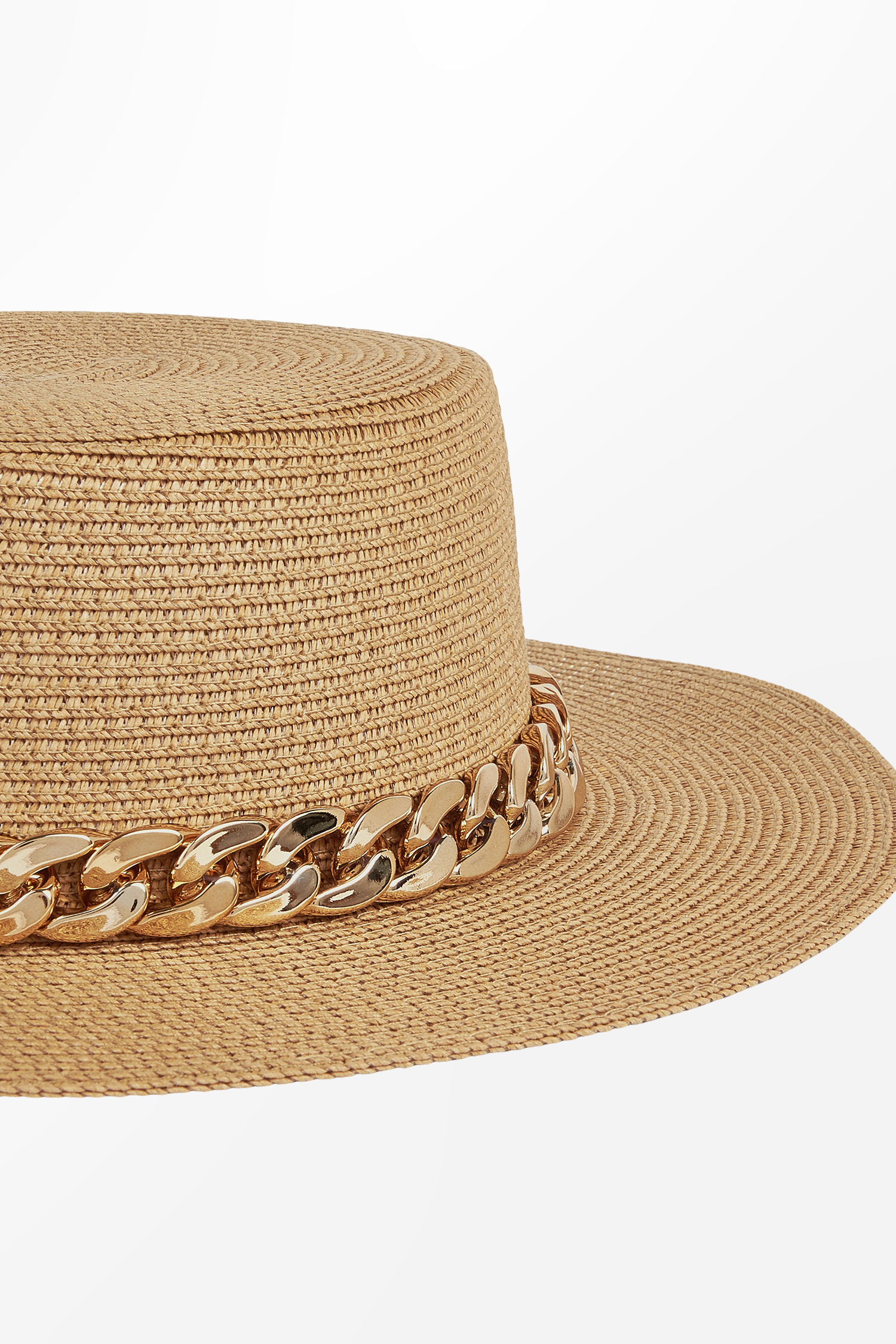 Straw & Gold-Tone Chainlink Boater Hat