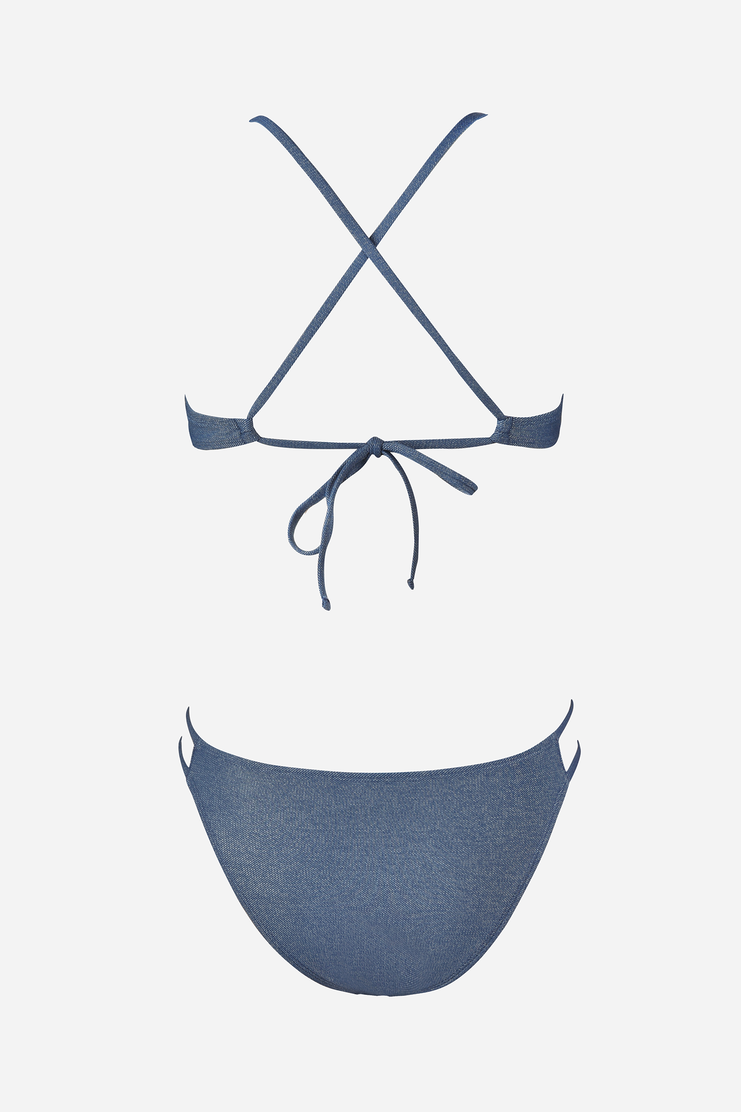 Midnight Blue Tie Back Bikini Top And Cutout Bottoms Set