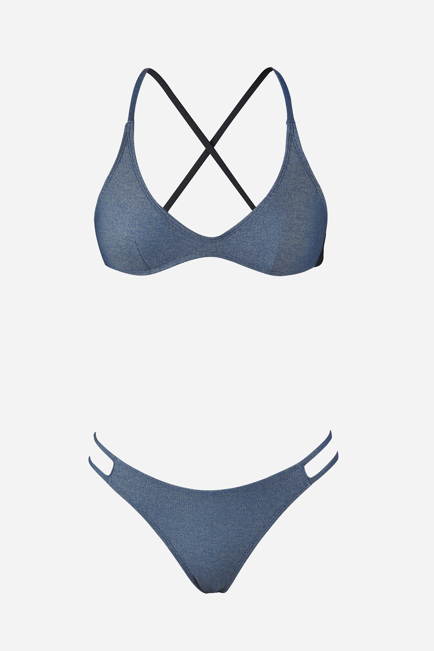 Midnight Blue Tie Back Bikini Top And Cutout Bottoms Set