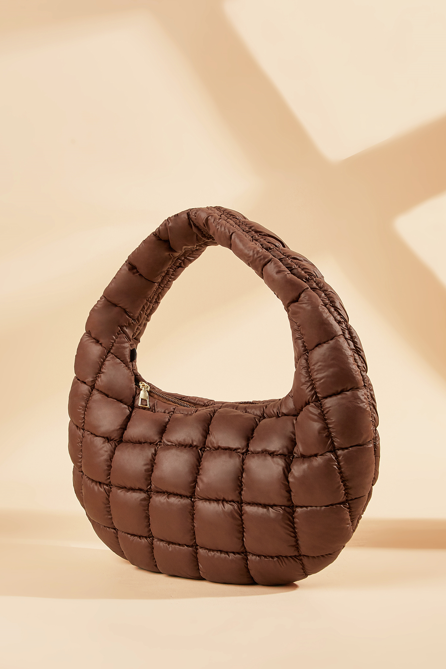 Quilted Brown Crescent Shoulder Bag
