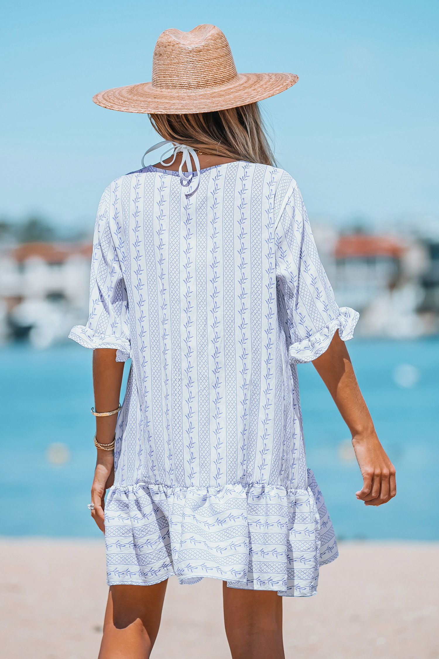 Robe cover up à volants avec rayures géométriques-Cupshe France