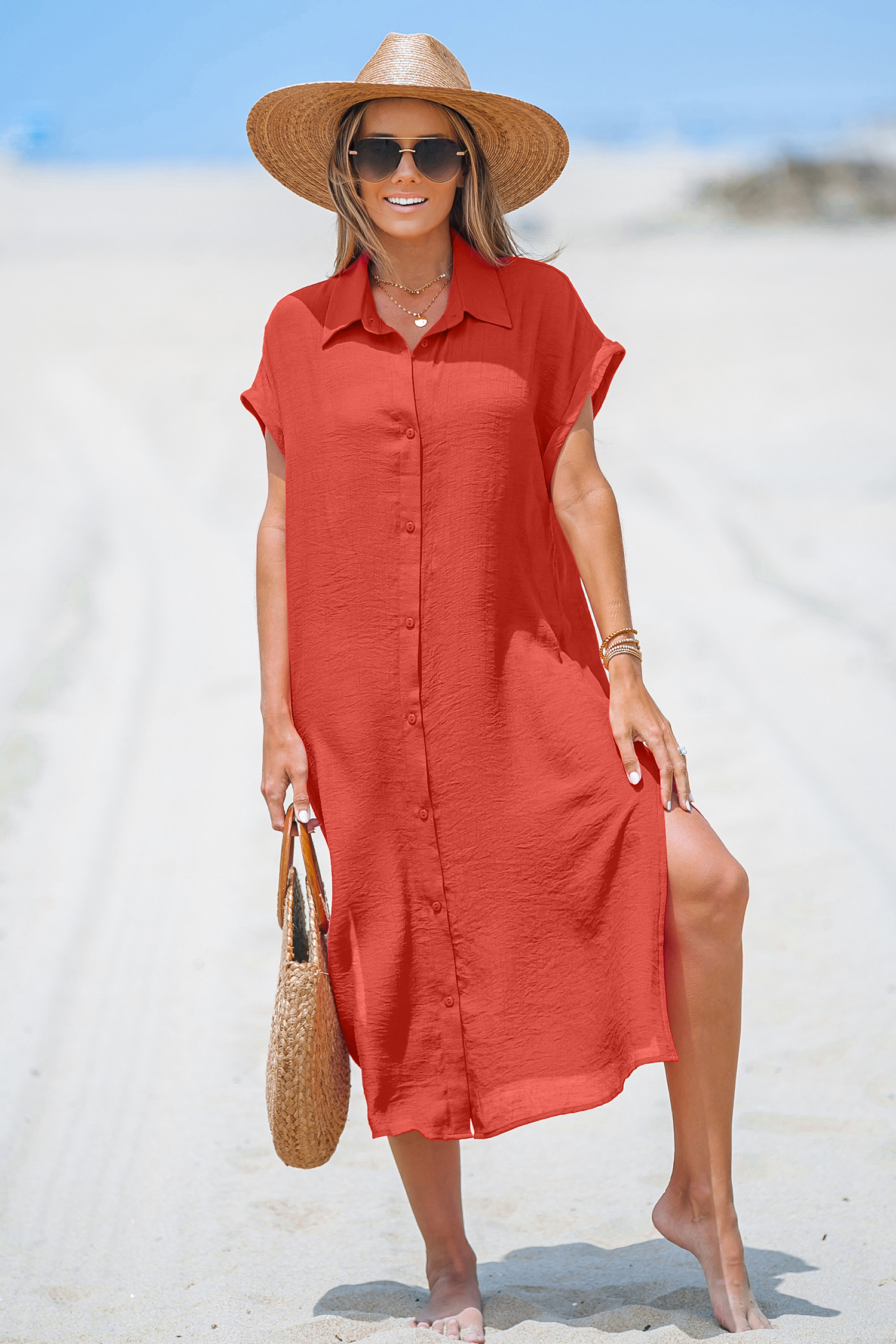 Robe chemise cover up midi à boutons-Cupshe France