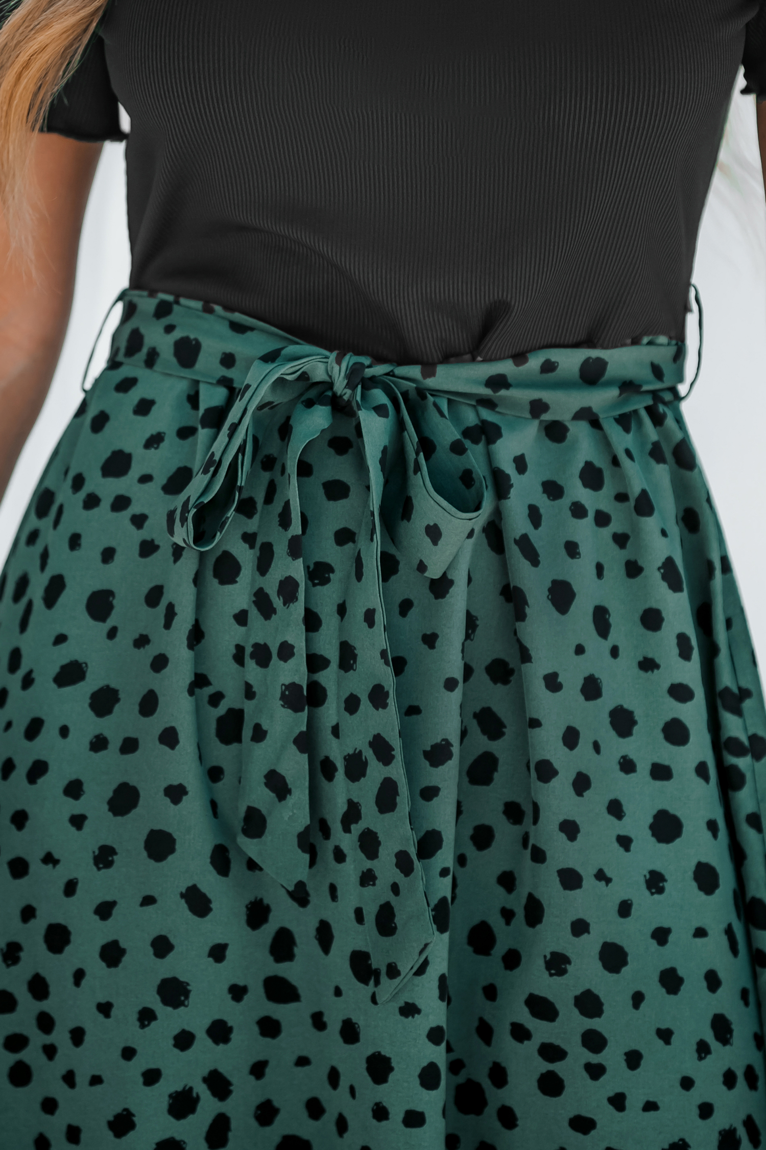 Belted Speckled Print Midi Dress