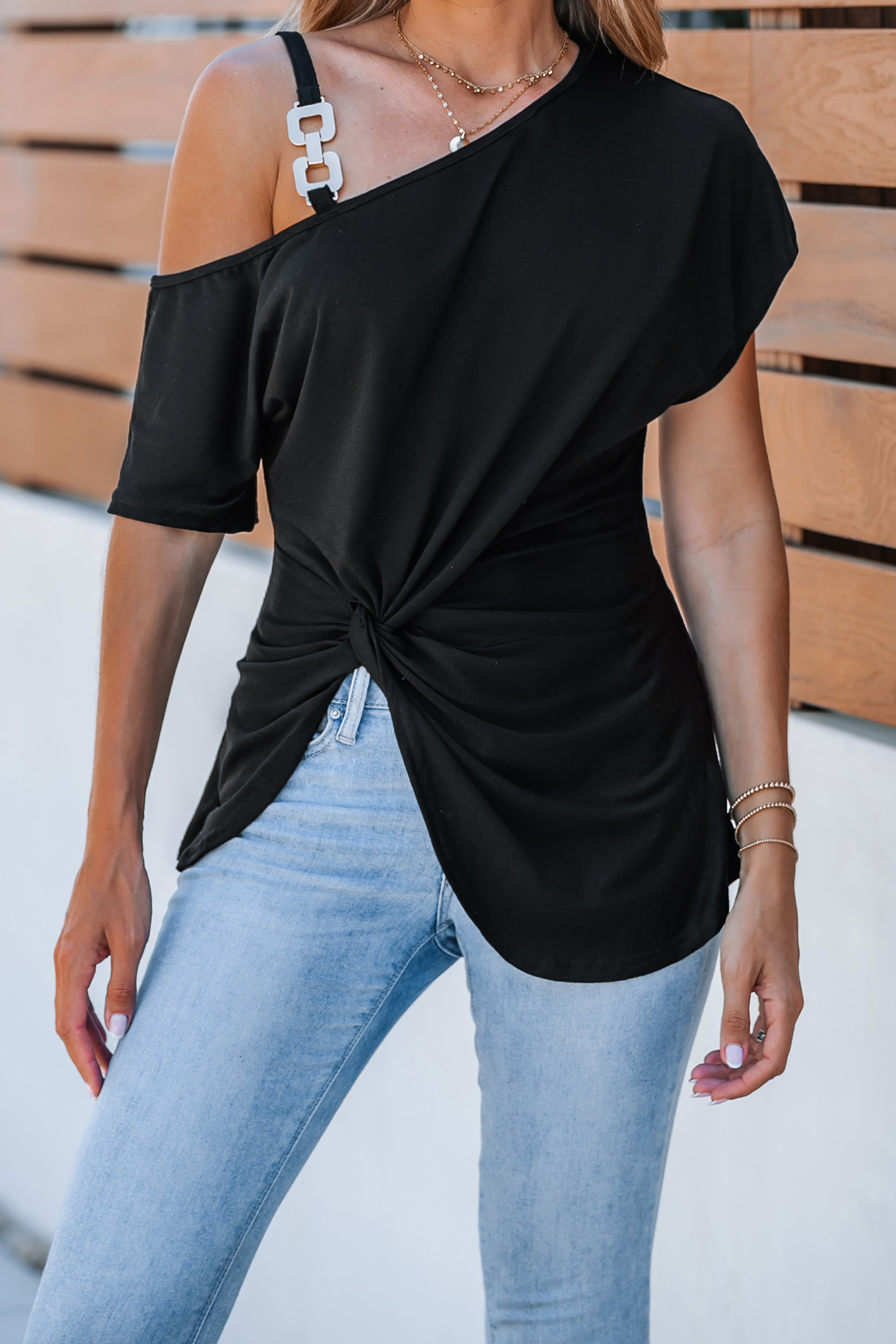 Onyx Chain Strap Asymmetrical Top