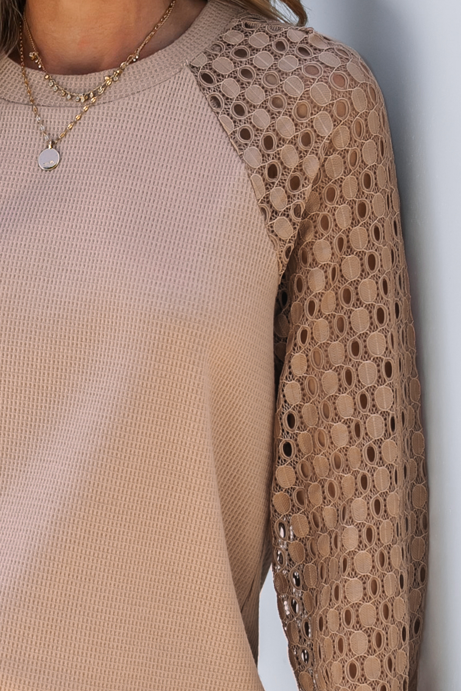 Apricot Cutout Lace Sweater
