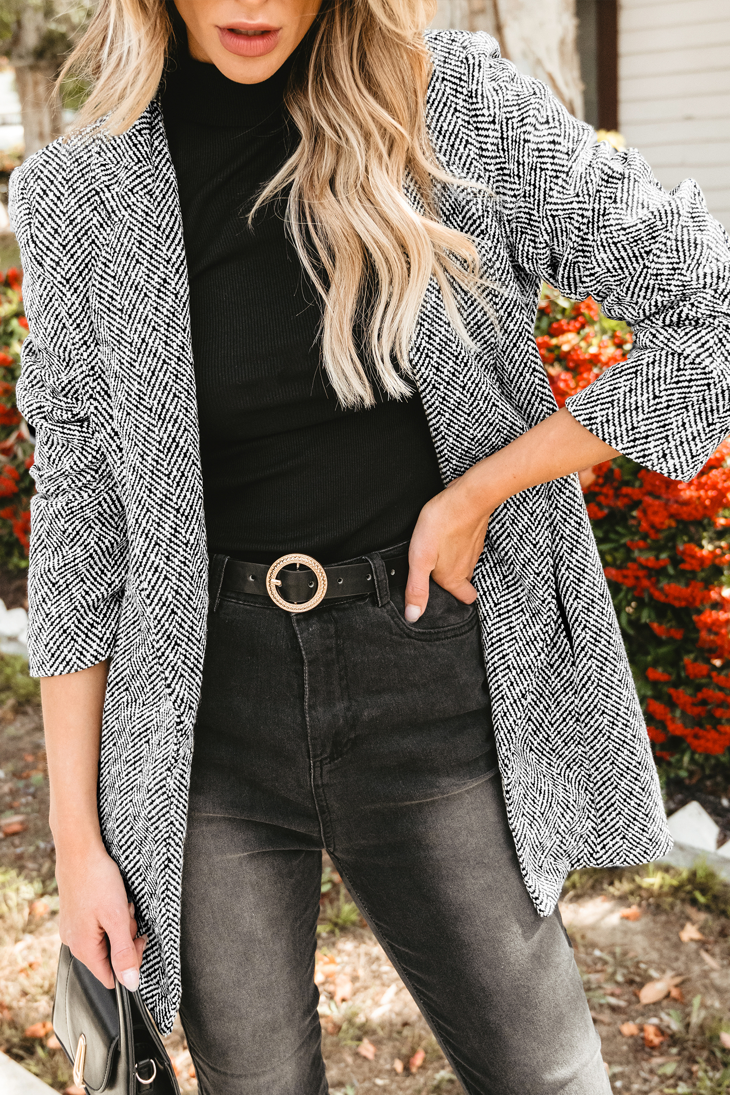 Herringbone Open-Front Coat