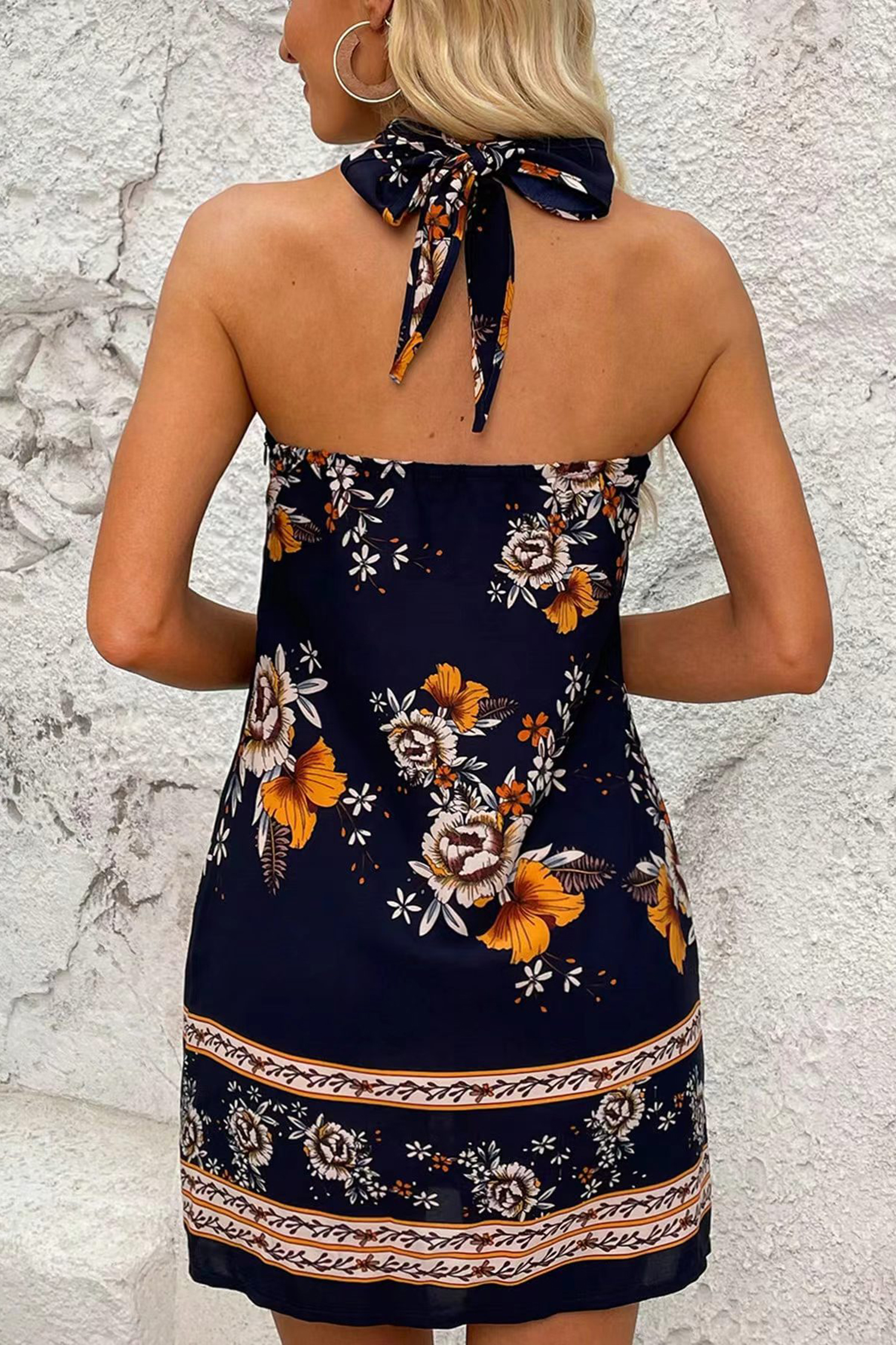 Floral Halter Neck Backless Dress