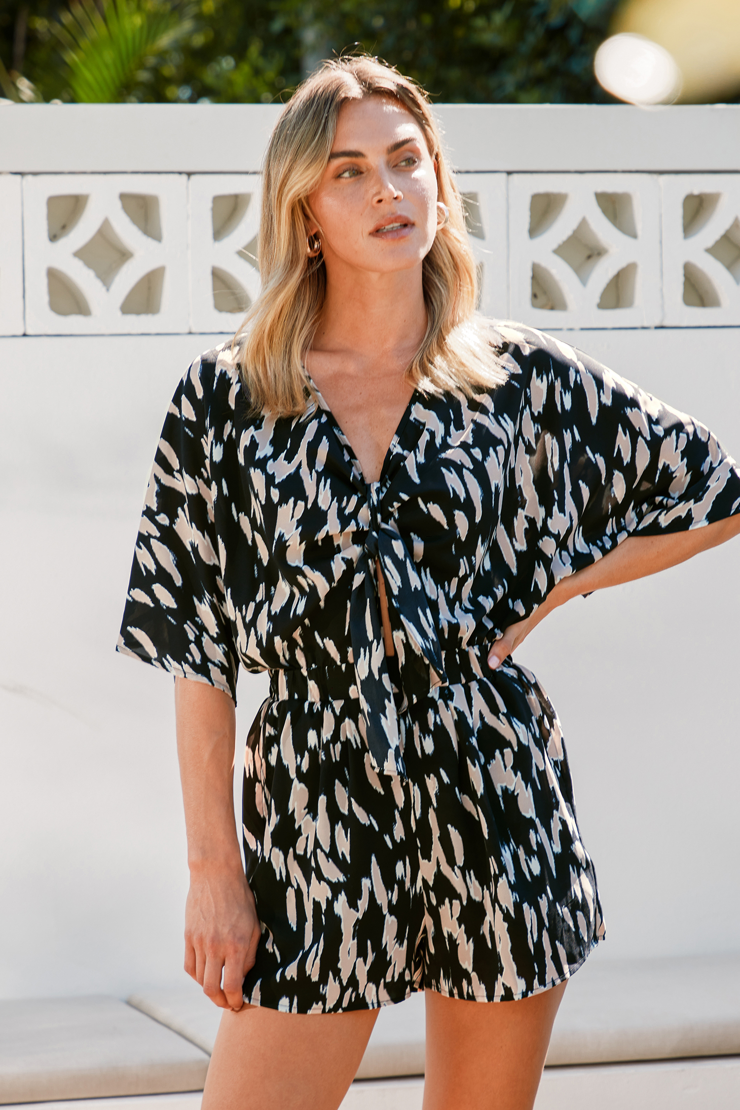 V-Neck Flared Sleeve Romper