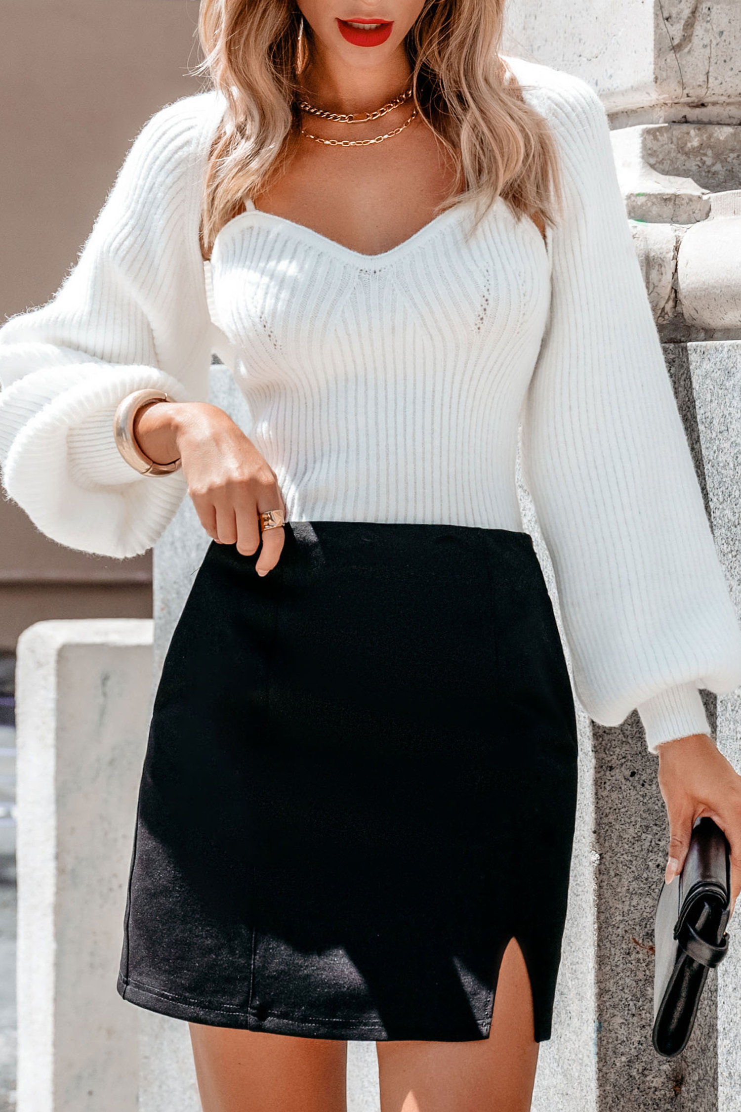 Black Notched Hem Mini Skirt